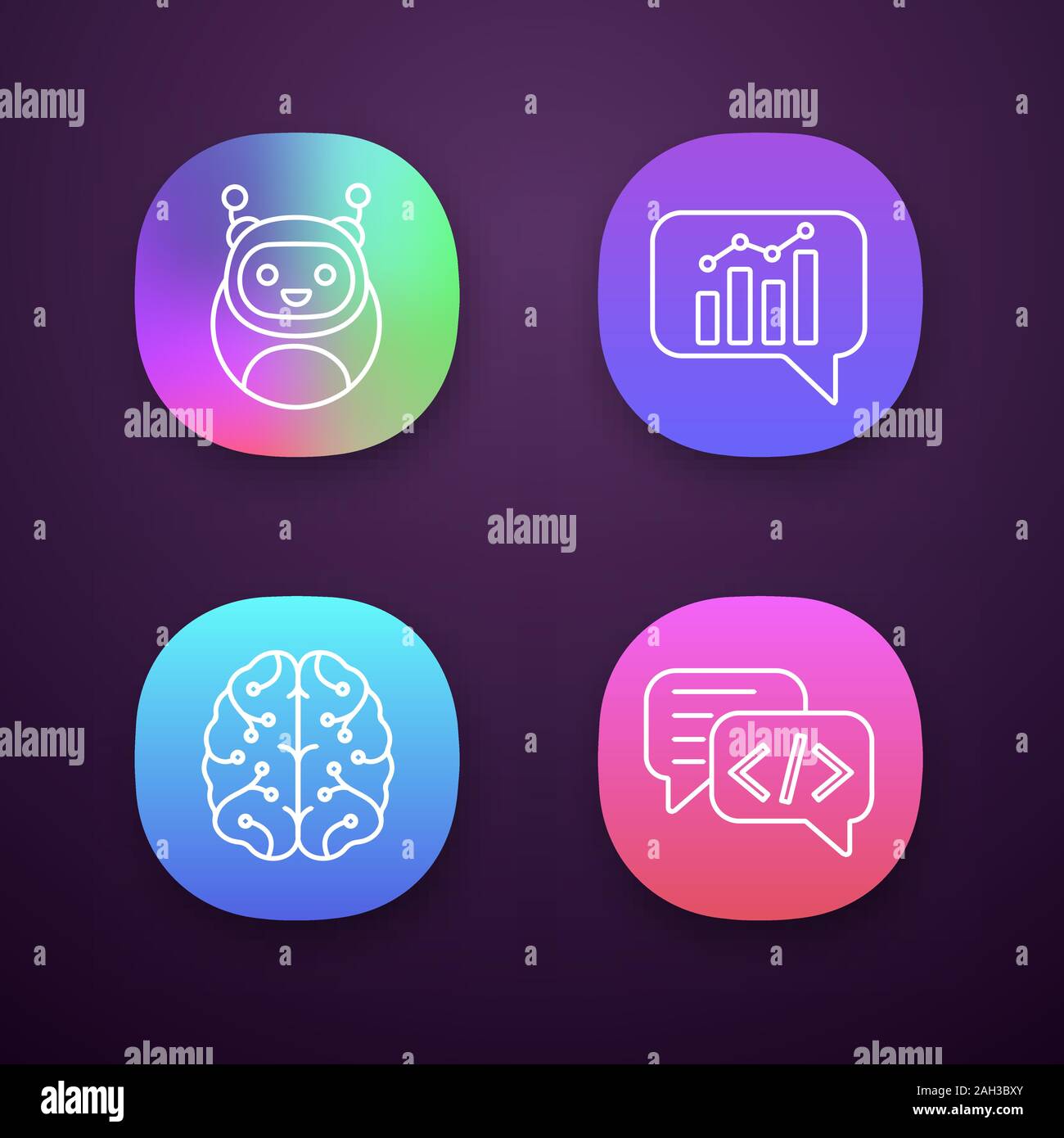 Chatbots App Icons Set Uiux User Interface Virtual Assistants Code Statistics Support Chat