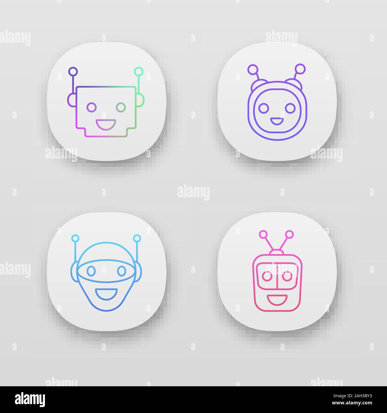 Chatbot app icons set. UI/UX user interface. Talkbots. Laughing virtual ...
