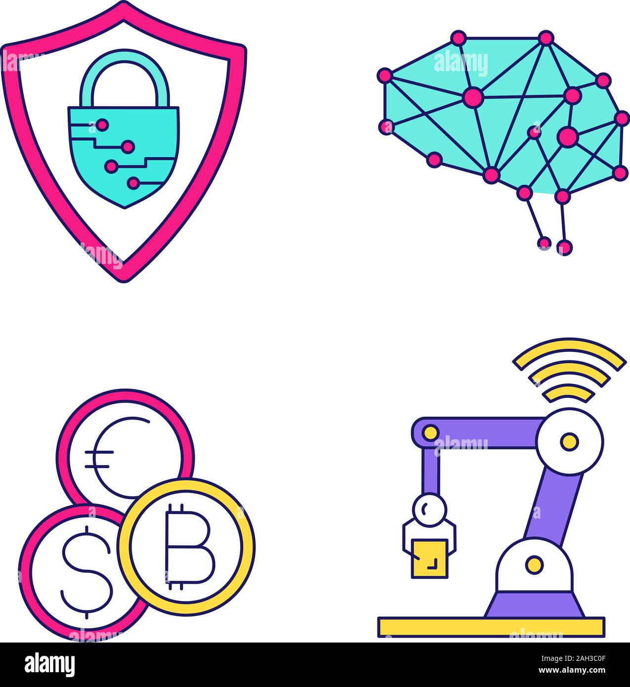 Artificial intelligence color icons set. Cyberspace. Neurotechnology ... Artificial intelligence color icons set. Cyberspace. Neurotechnology ...