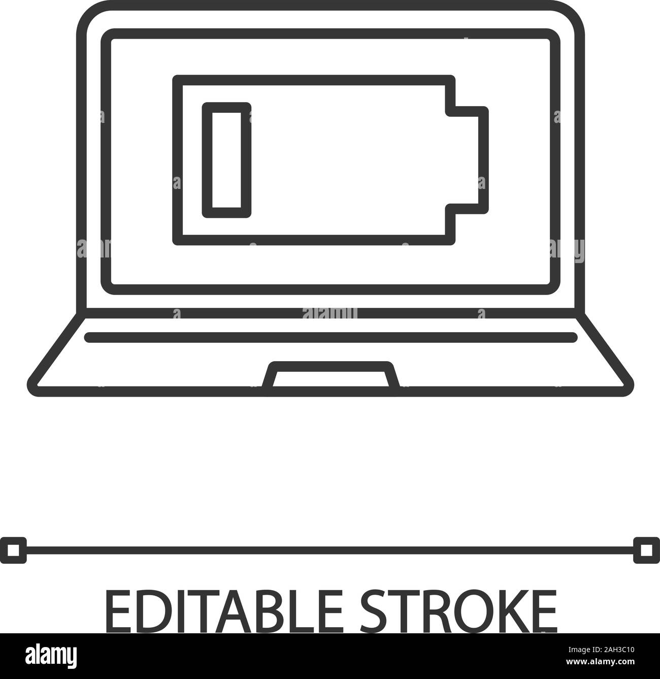 Discharged laptop linear icon. Computer low battery. Thin line ...