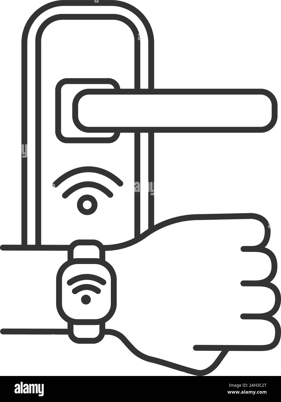 Door lock opened with NFC bracelet linear icon. Thin line illustration ...
