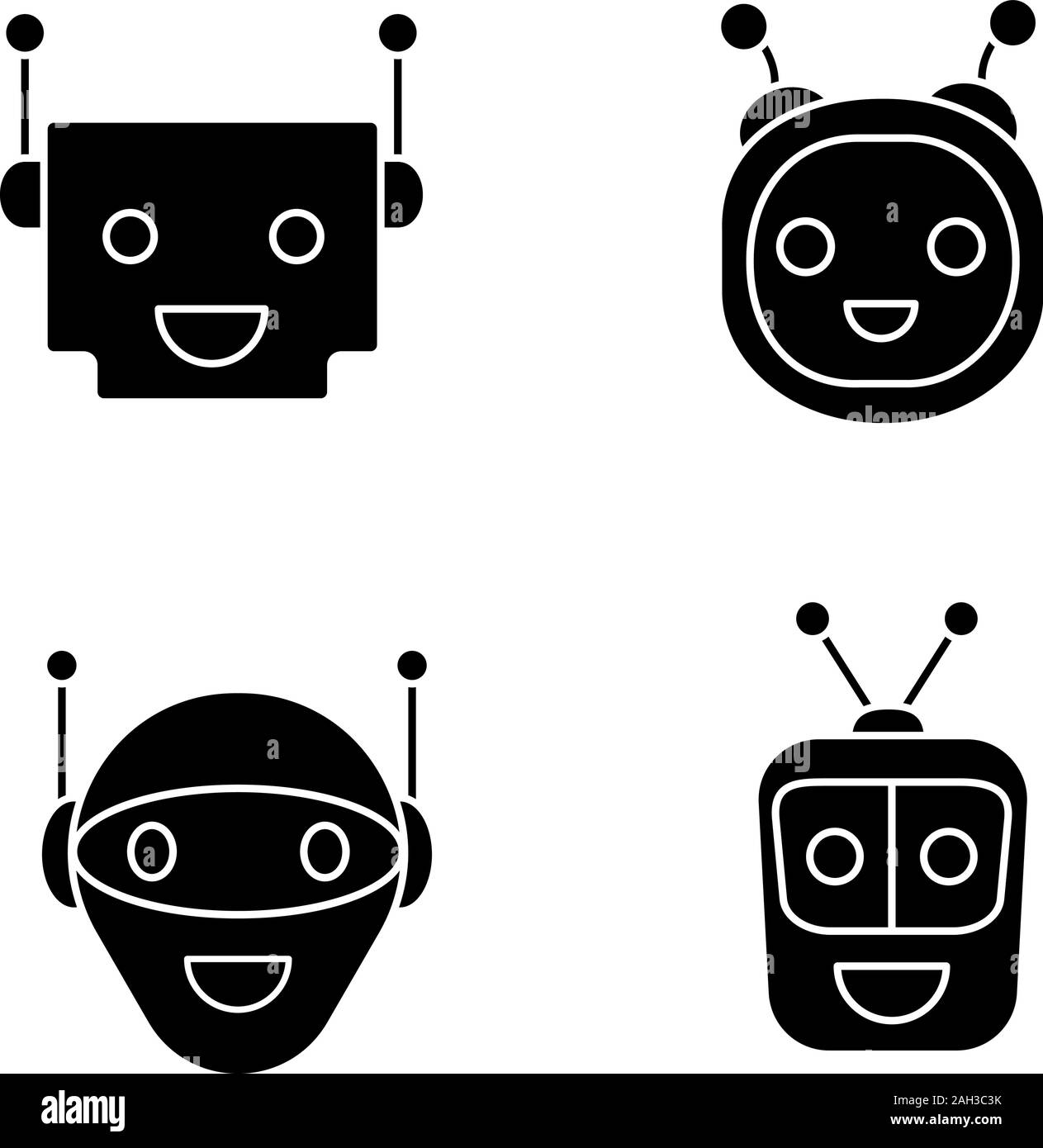 Chatbots glyph icons set. Silhouette symbols. Talkbots. Laughing ...