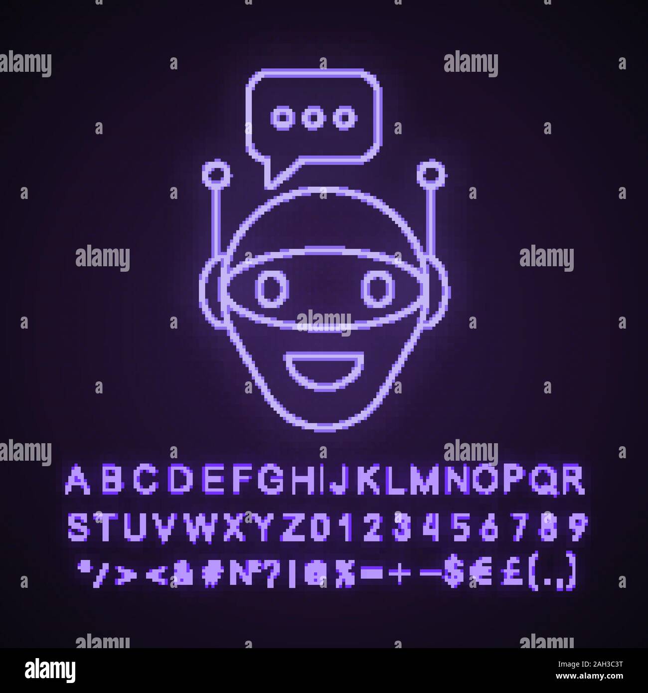 Chat bot neon light icon. Robot. Virtual assistant. Artificial ...