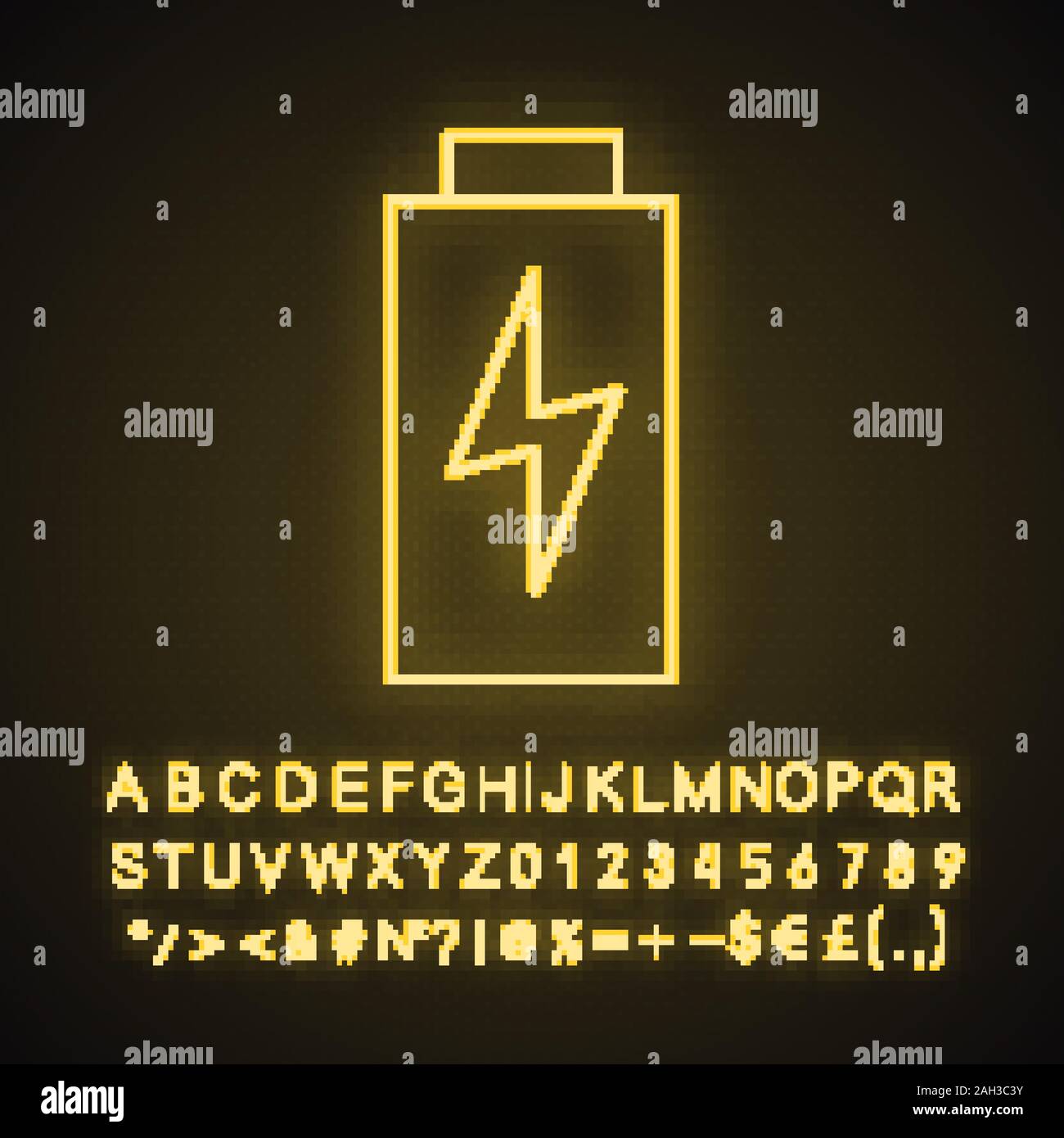 Battery charging neon light icon. Battery level indicator. Glowing sign ...