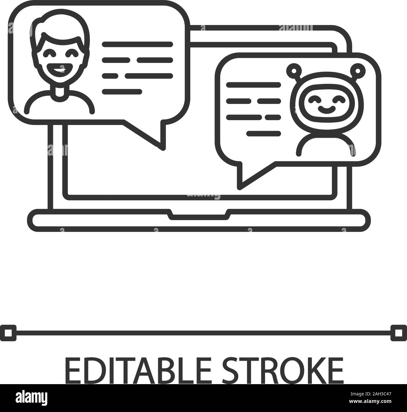 Support chatbot linear icon. Messenger bot. Thin line illustration. Virtual assistant. Modern ...