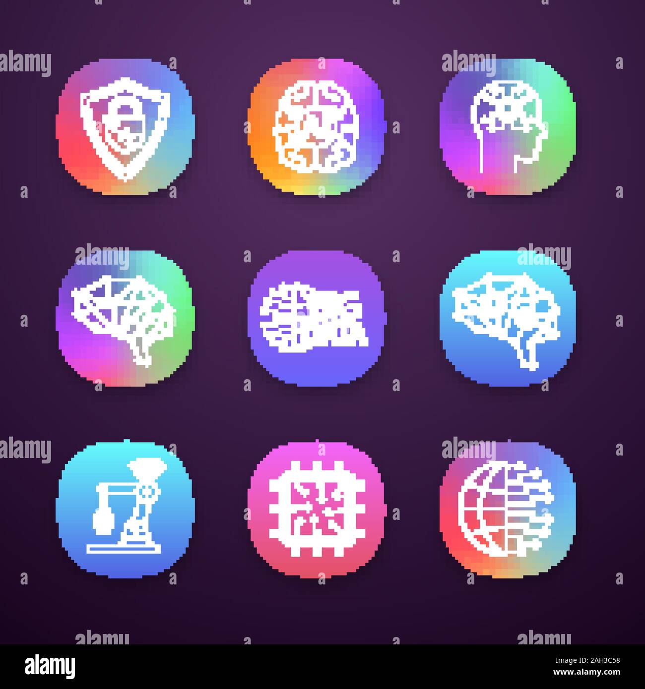 Artificial Intelligence App Icons Set Uiux User Interface Neurotechnology Ai Digital Brain 