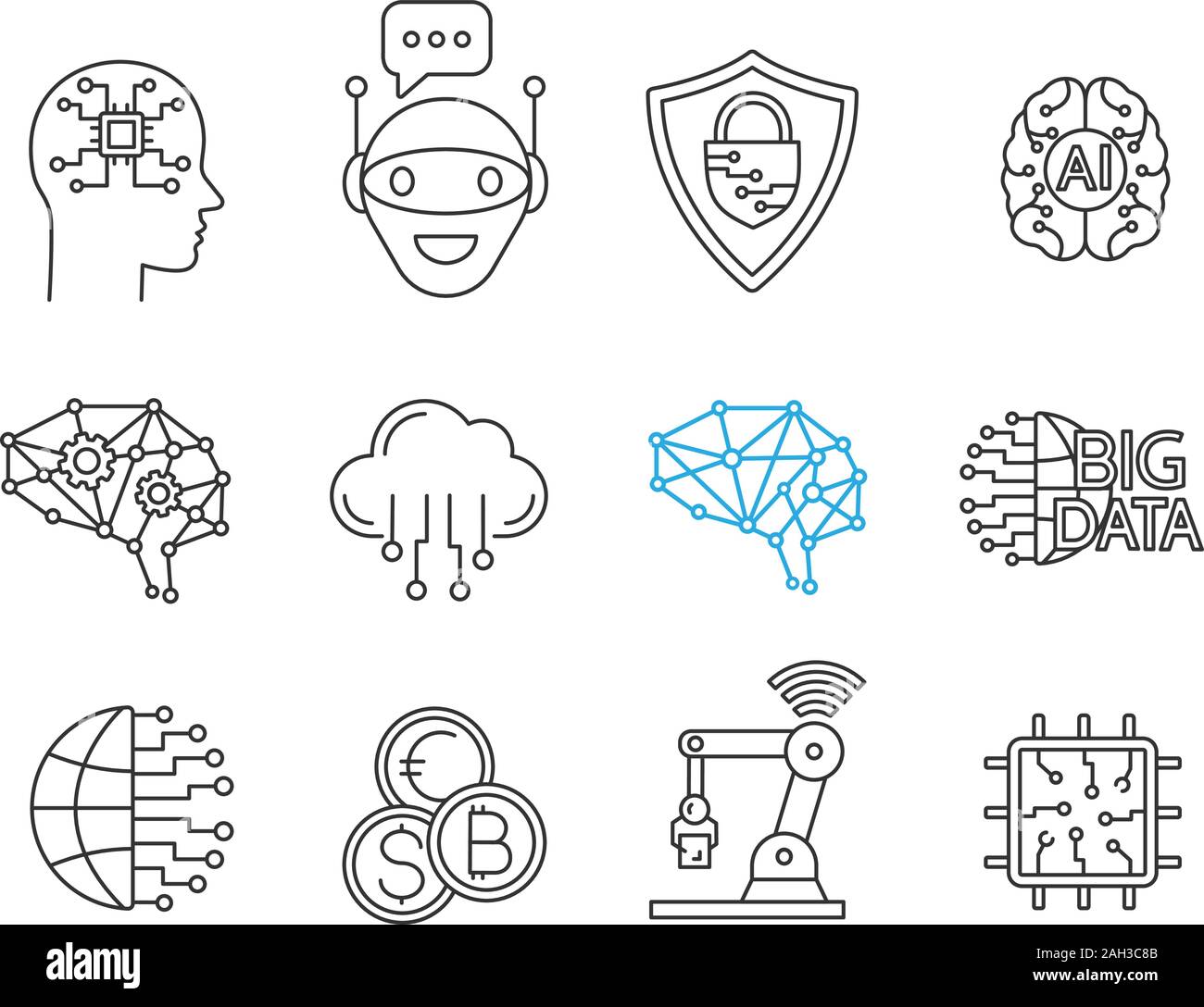 linear icons set. Thin line contour symbols. AI. Internet of things ...