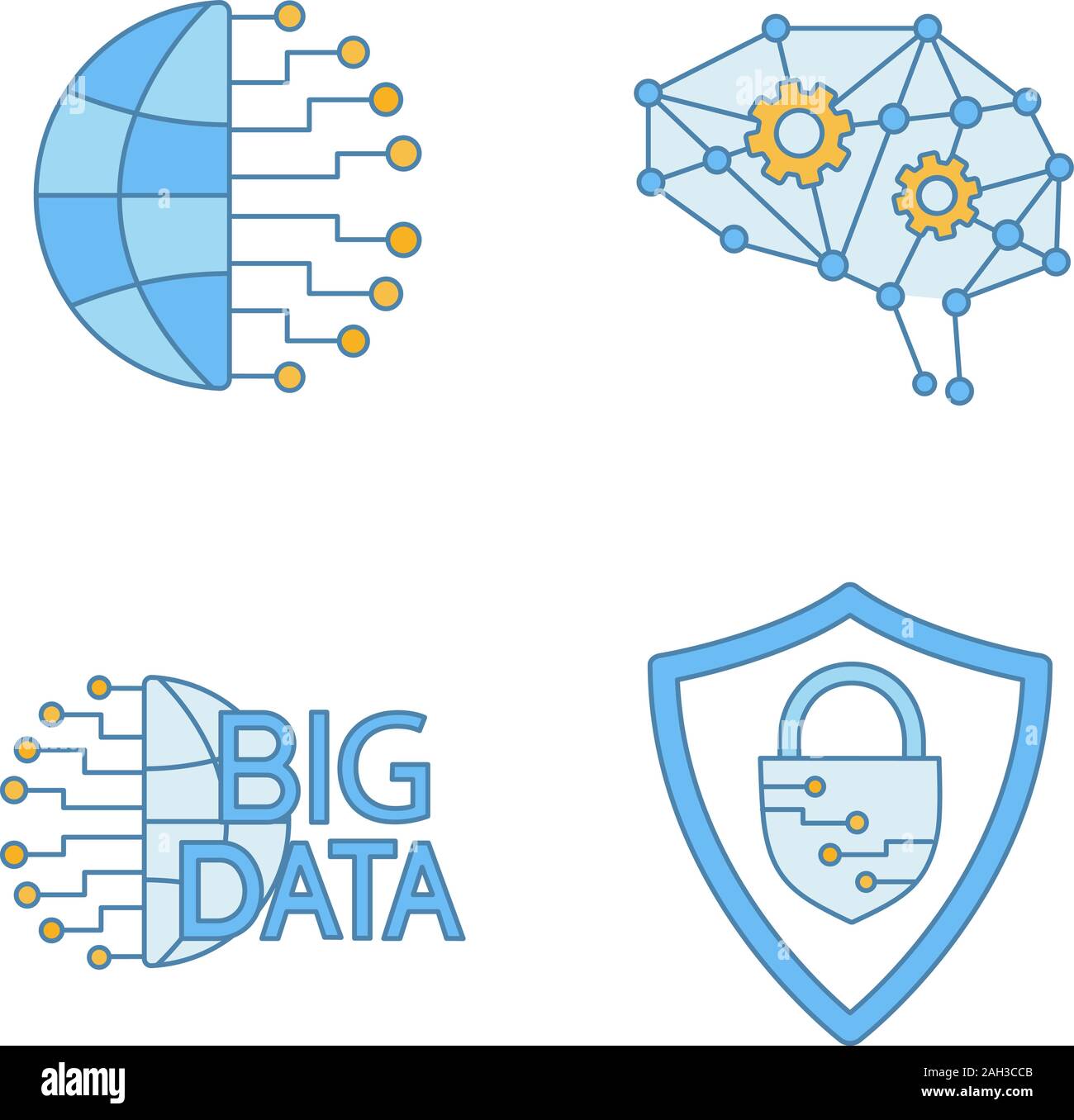 Artificial intelligence color icons set. Information technologies. Deep ...
