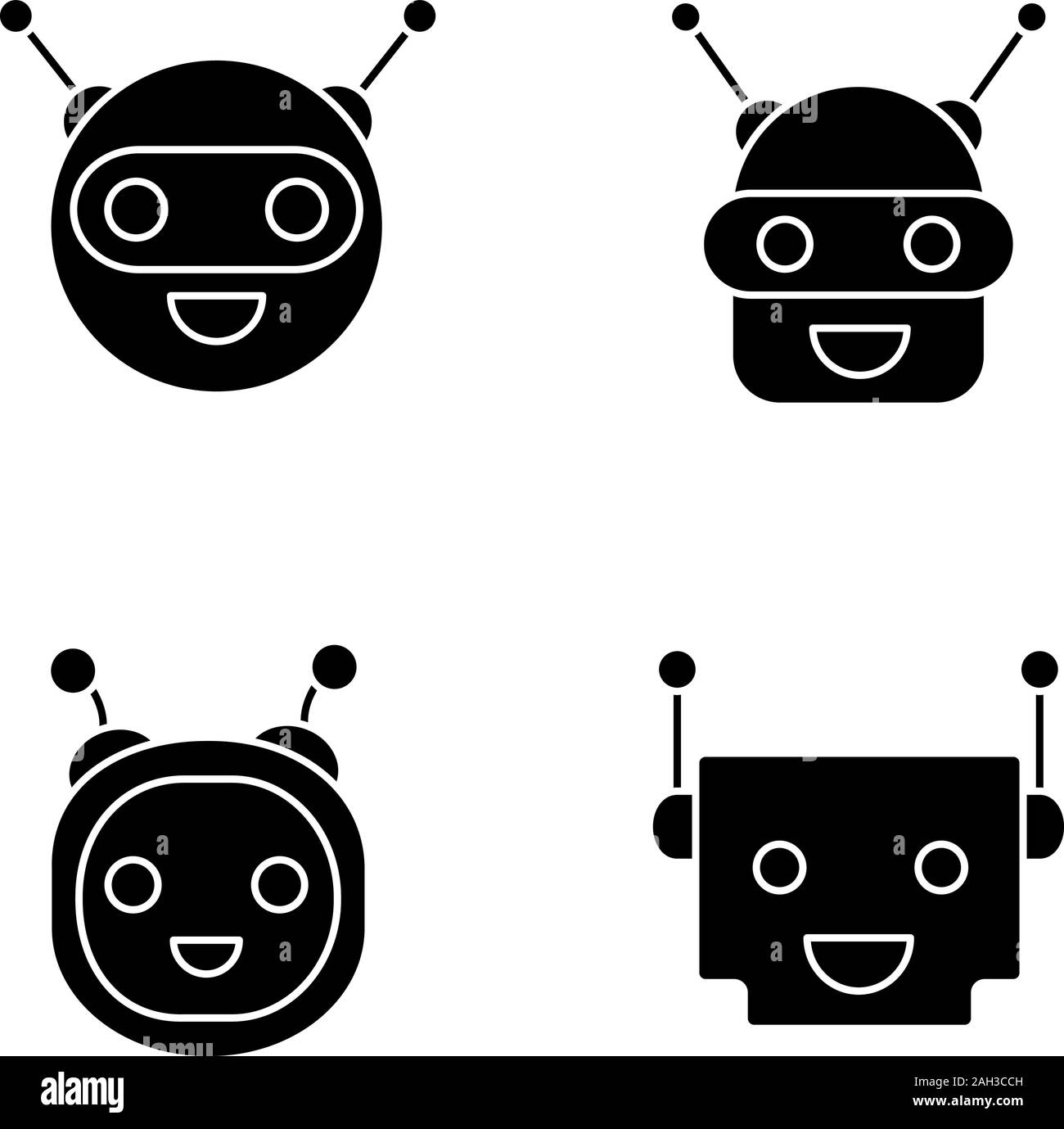 Chatbots glyph icons set. Silhouette symbols. Talkbots. Laughing ...