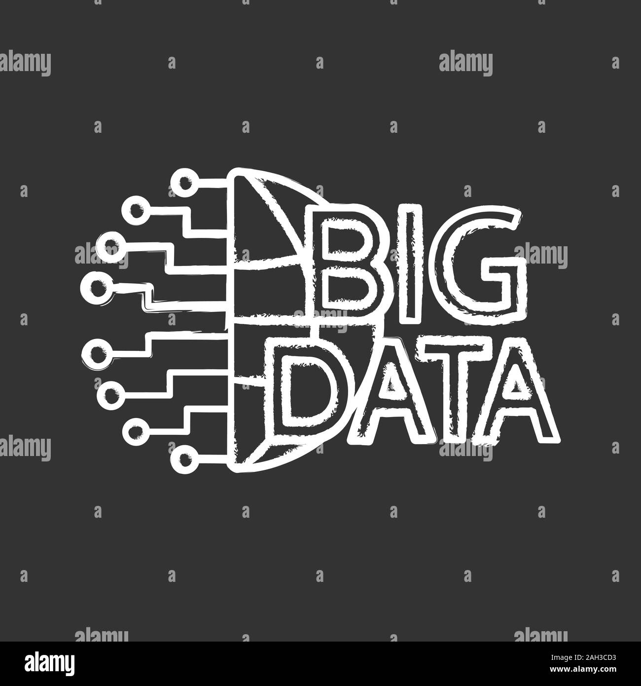 Big data chalk icon. Cloud computing. Cloud network. Database. Artificial intelligence. Isolated ...
