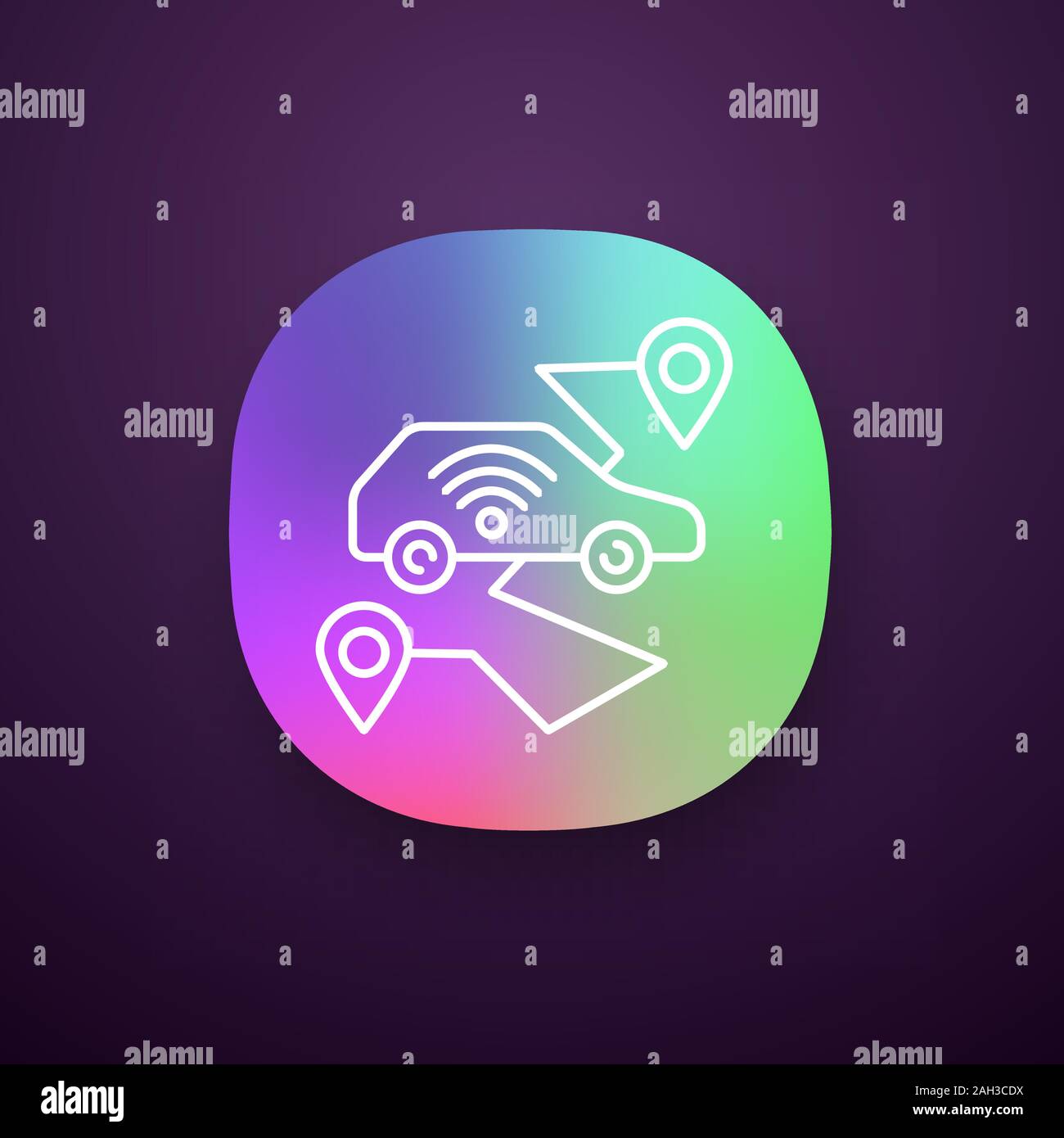 Self driving car app icon. Smart navigation. Setting pickup, drop off ...