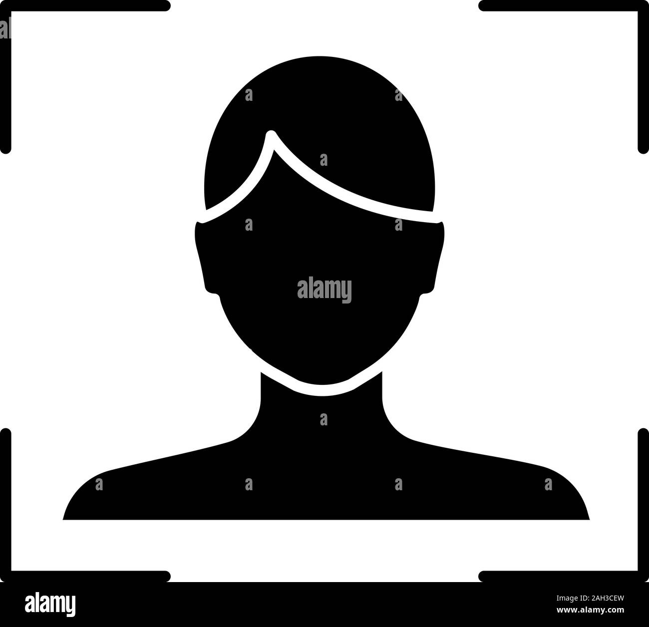 Facial recognition glyph icon. Face scan. Silhouette symbol. Biometric ...