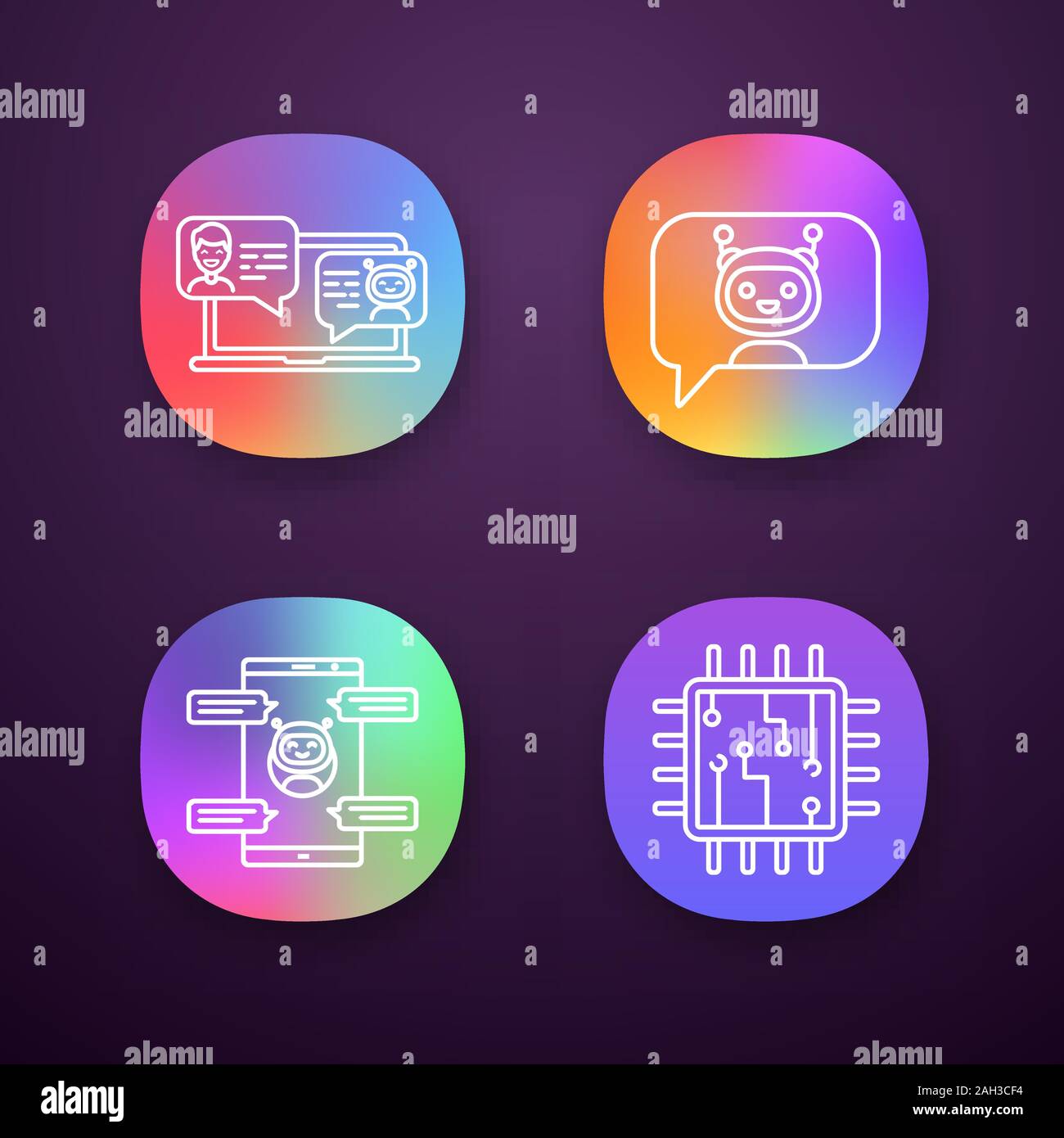 Chatbots app icons set. UI/UX user interface. Virtual assistants. Messenger and chat bots ...