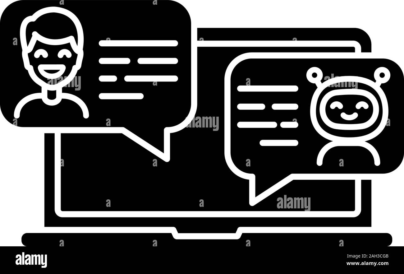 Support chatbot glyph icon. Silhouette symbol. Messenger bot. Virtual ...
