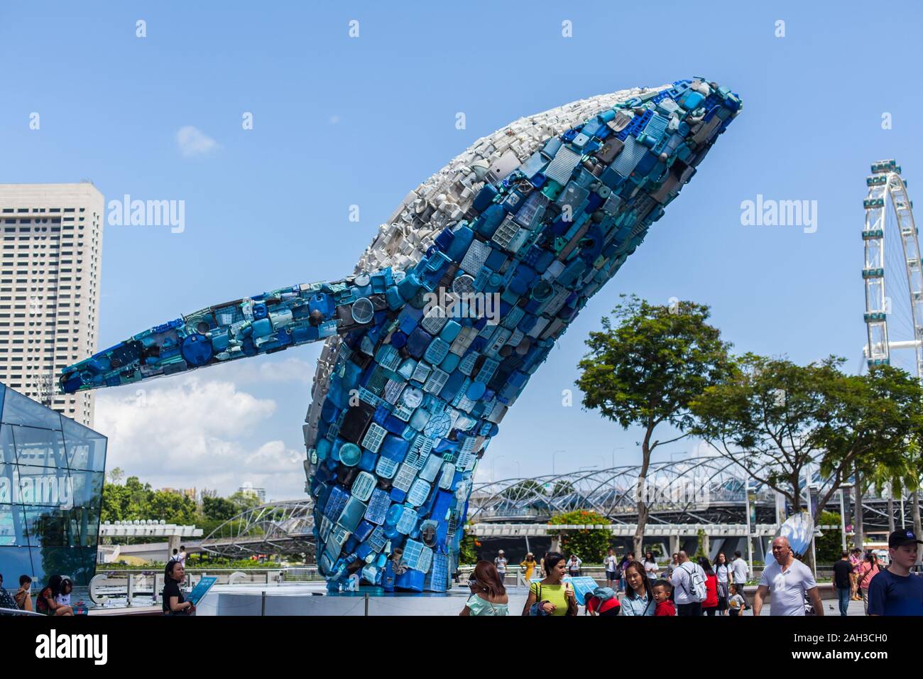 Huge size whale made from plastic waste from ocean is on art display to ...