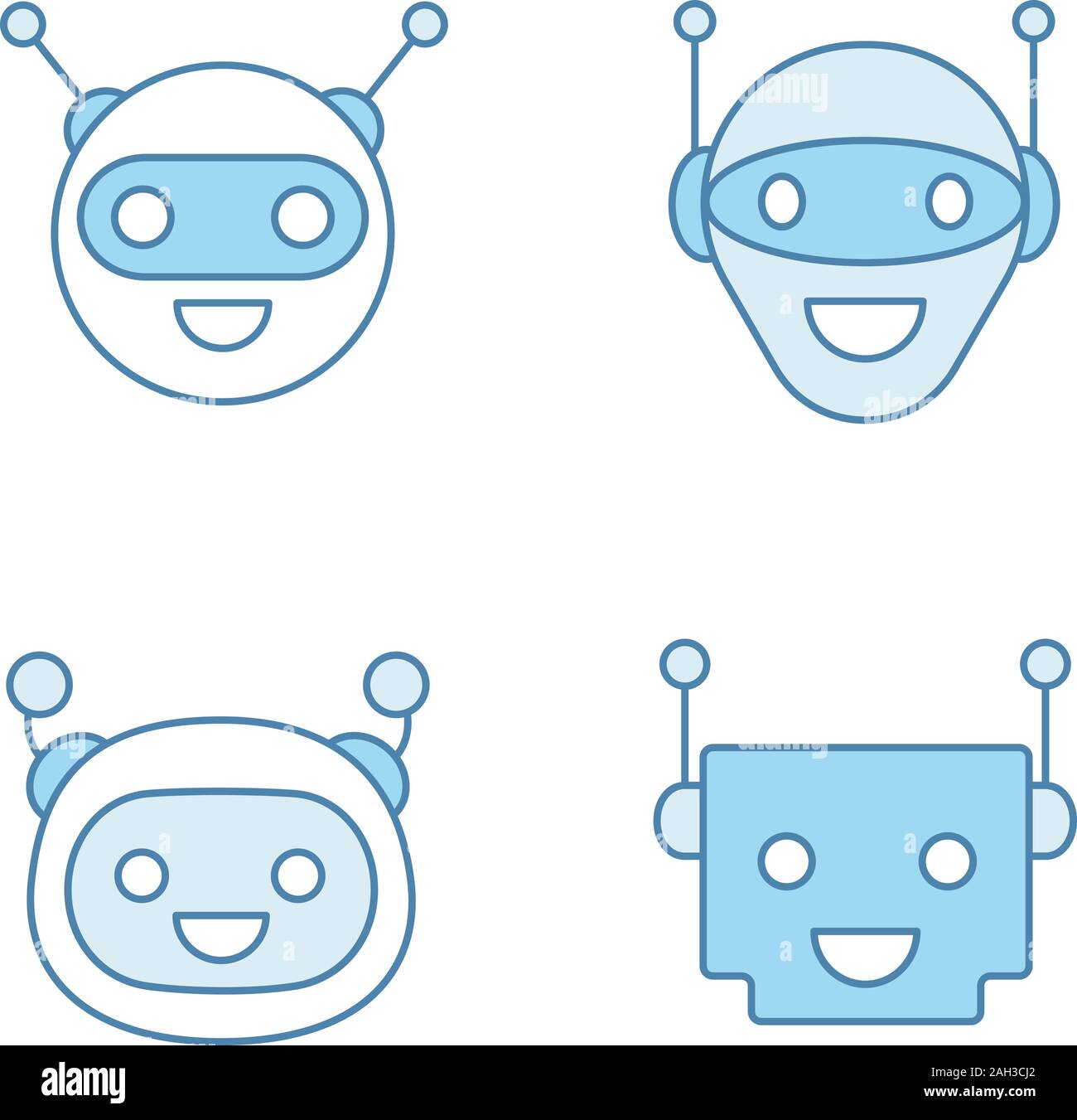 Chatbots color icons set. Talkbots. Laughing virtual assistants ...
