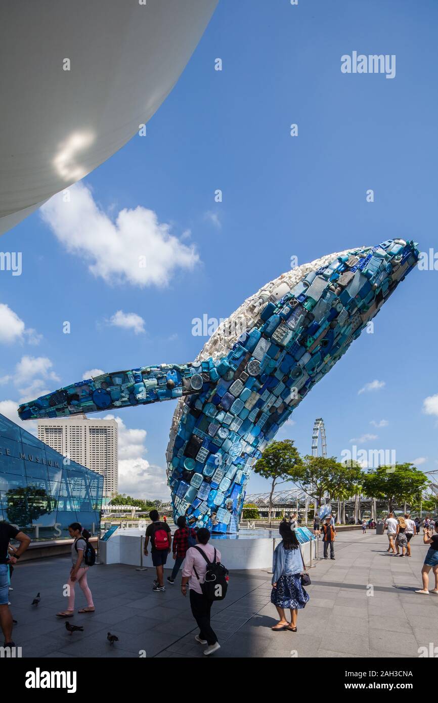 Huge size whale made from plastic waste from ocean on art display to ...