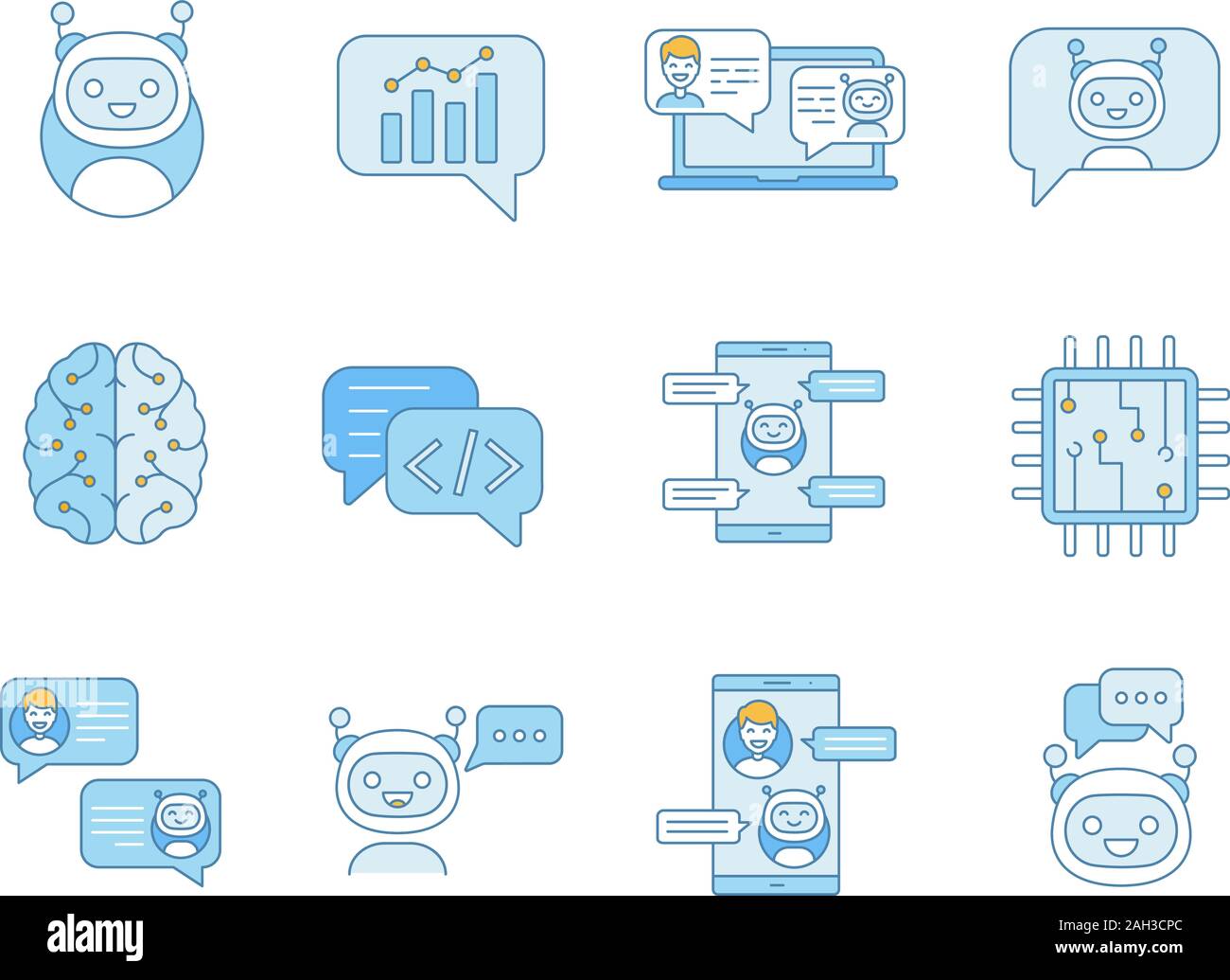 Chatbot color icons set. Chat bots. Talkbots. Virtual assistants ...