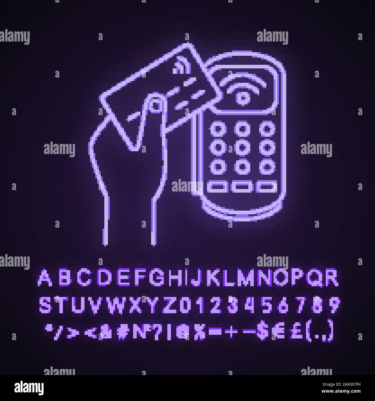 Payment terminal neon light icon. POS terminal. NFC payment ...