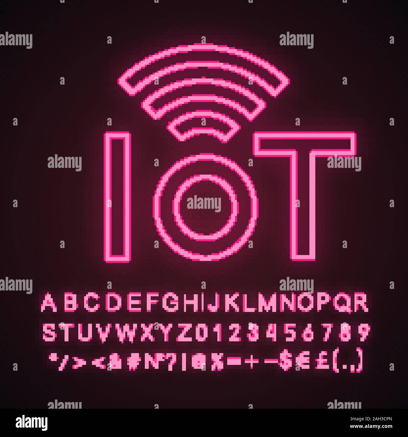 Internet of things neon light icon. IoT signal. Artificial intelligence ...