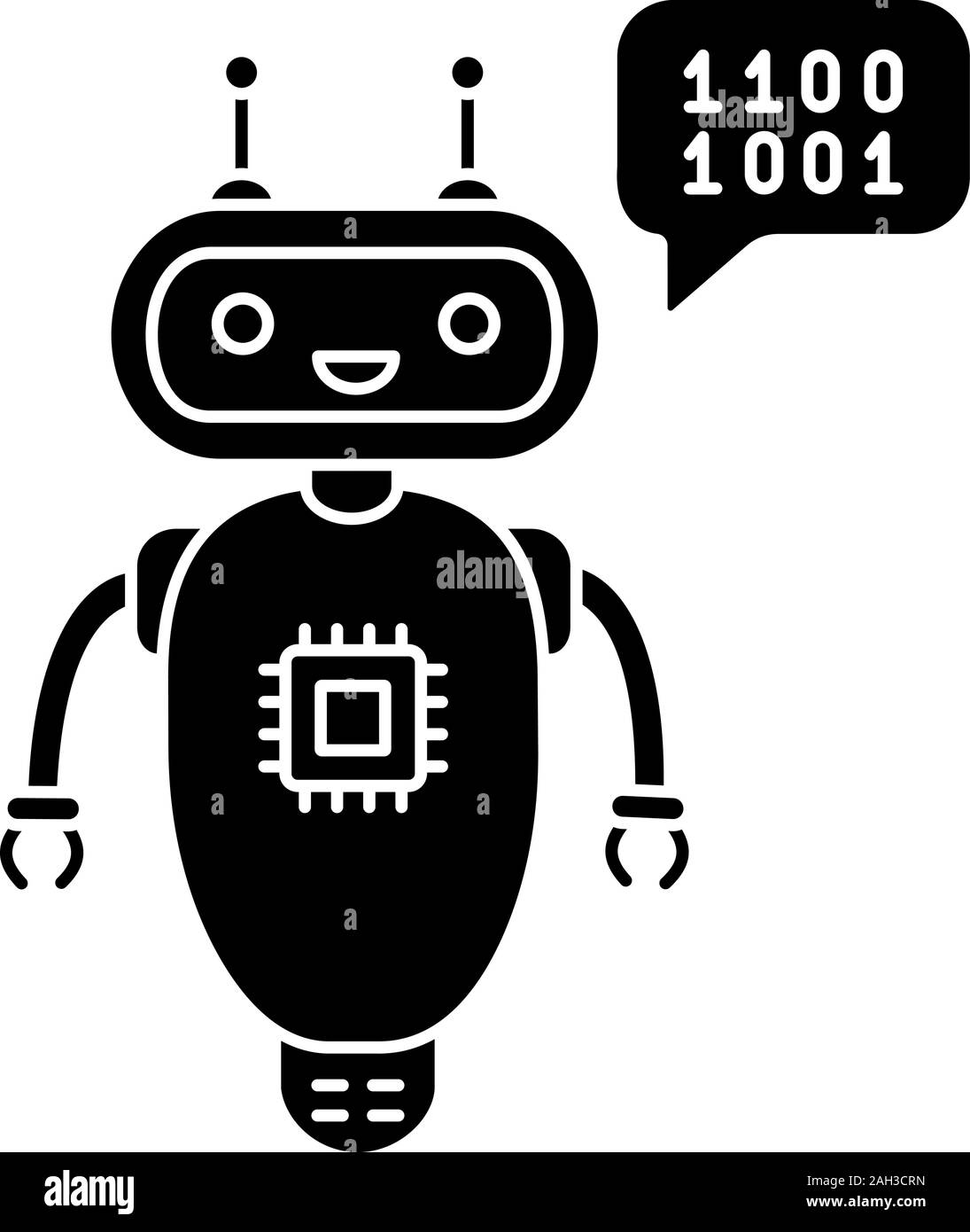 Chatbot coding glyph icon. Silhouette symbol. Talkbot with chip insert ... Chatbot coding glyph icon. Silhouette symbol. Talkbot with chip insert ...
