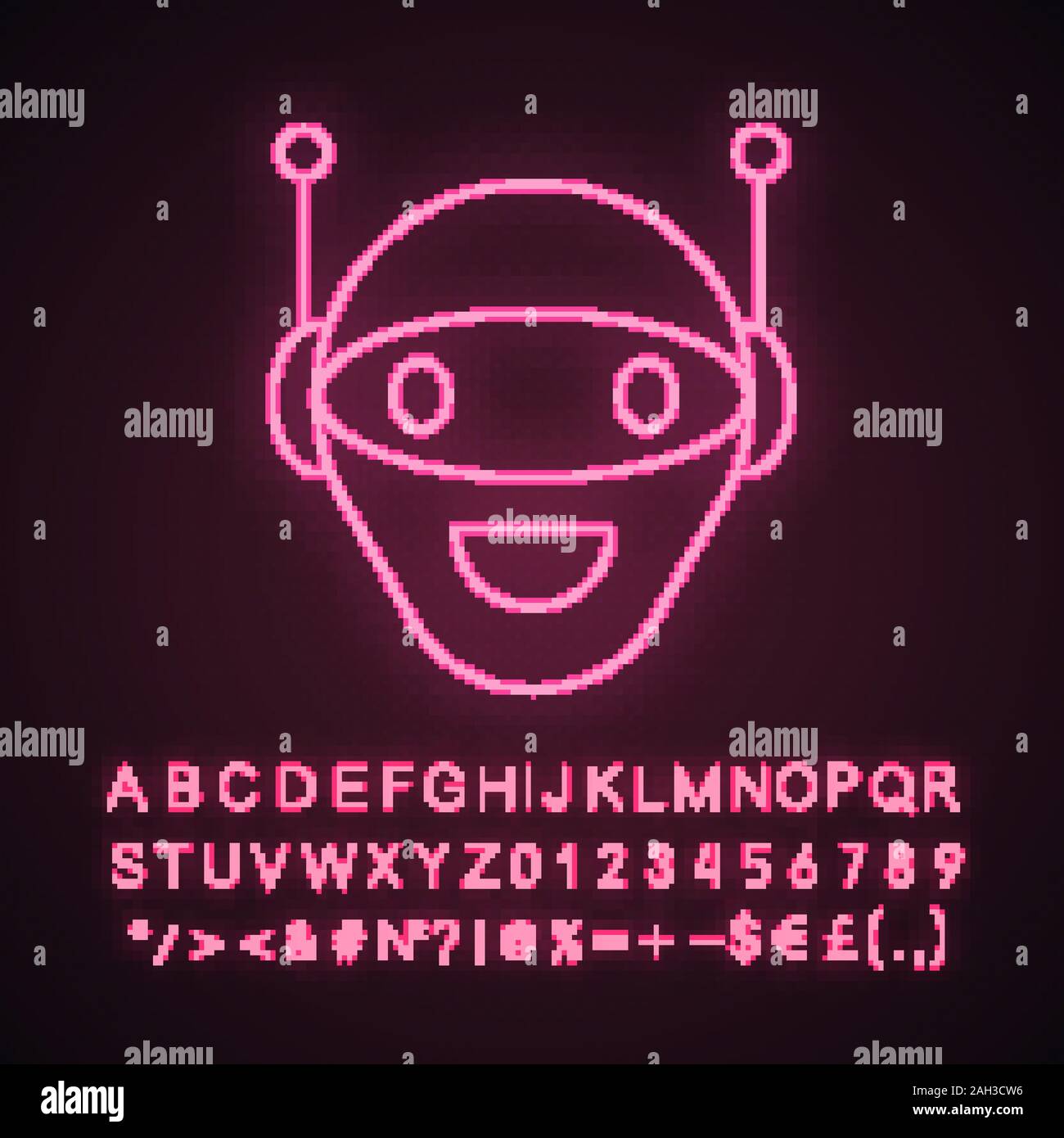 Chatbot neon light icon. Talkbot. Modern robot. Android laughing chat ...