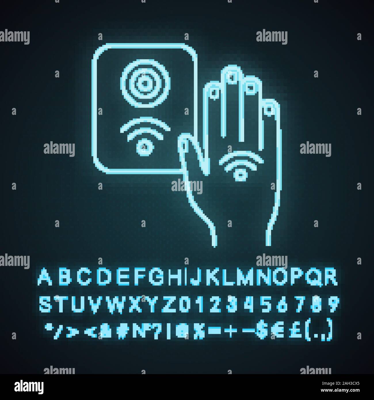 NFC reader neon light icon. RFID access control. Glowing sign with ...