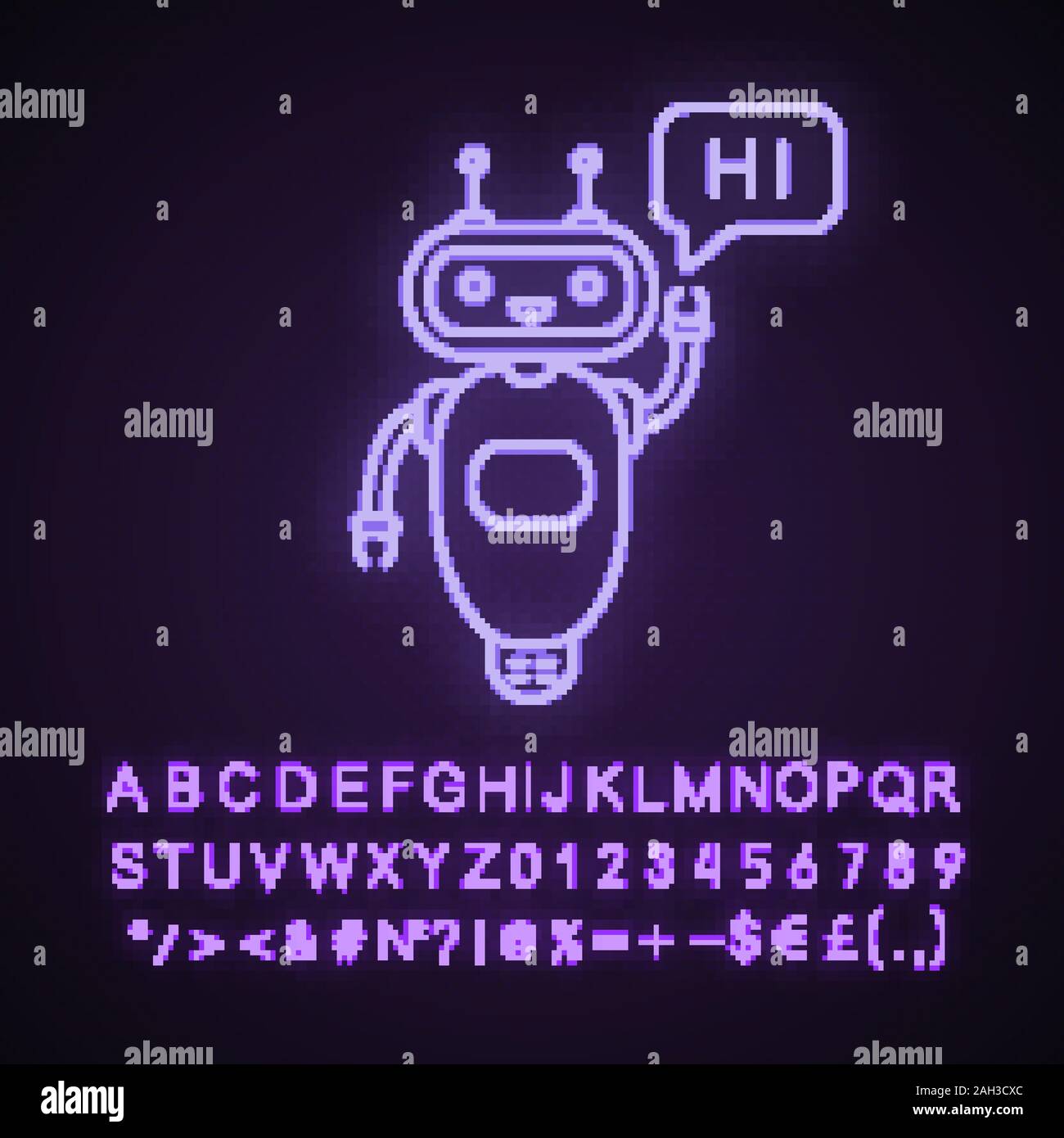 Chatbot saying hi neon light icon. Talkbot greeting user. Virtual ...