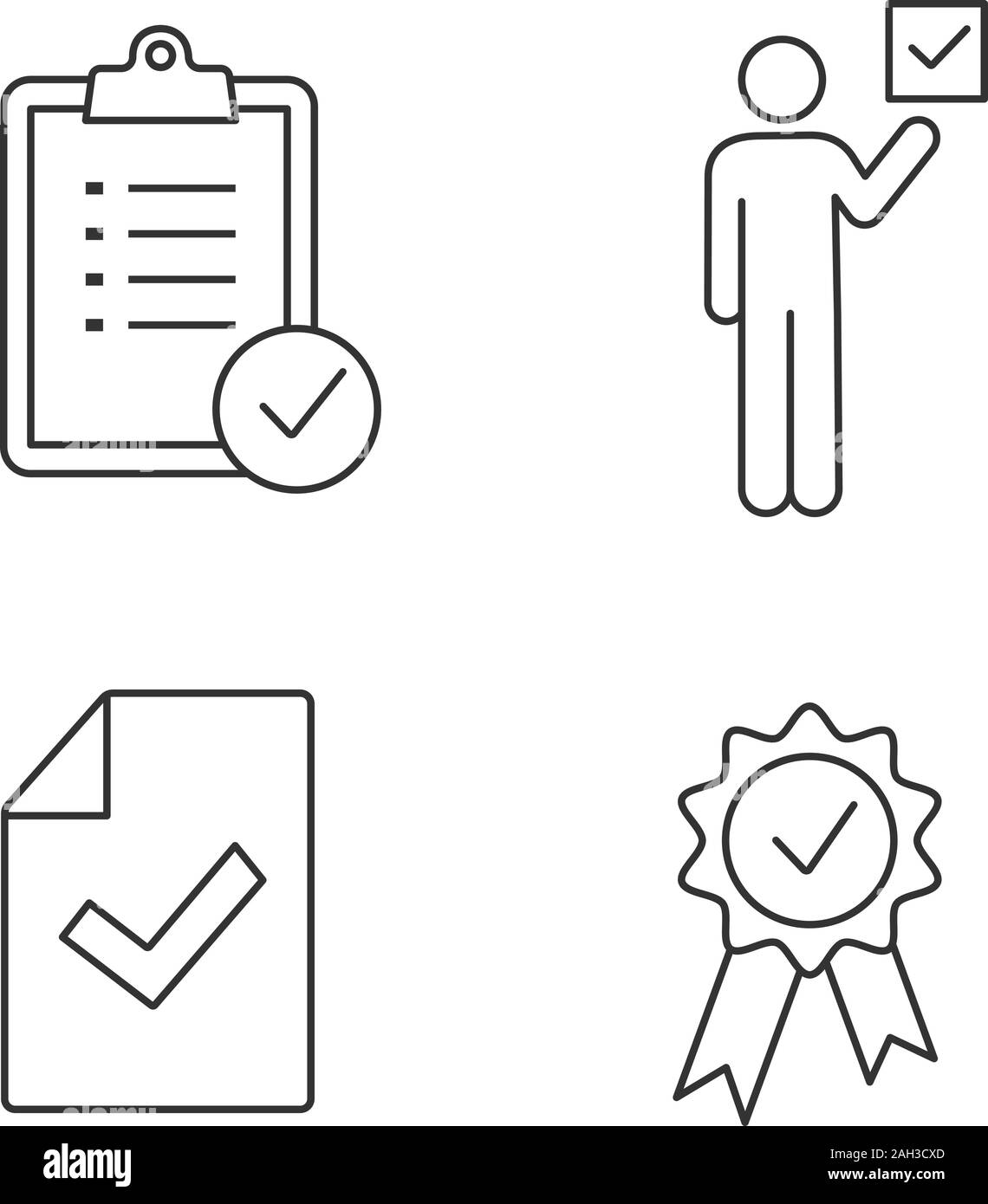 Approve linear icons set. Verification and validation. Task planning, voter, document ...