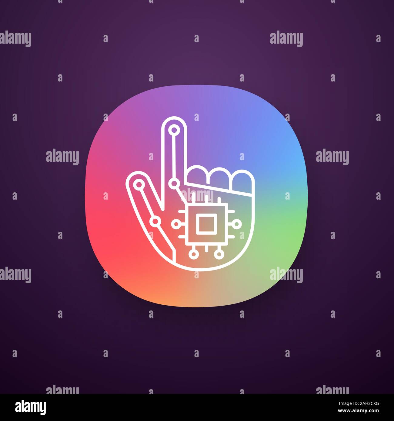 Robotic hand app icon. UI/UX user interface. NFC or RFID implant. Digital hand. Microchip ...