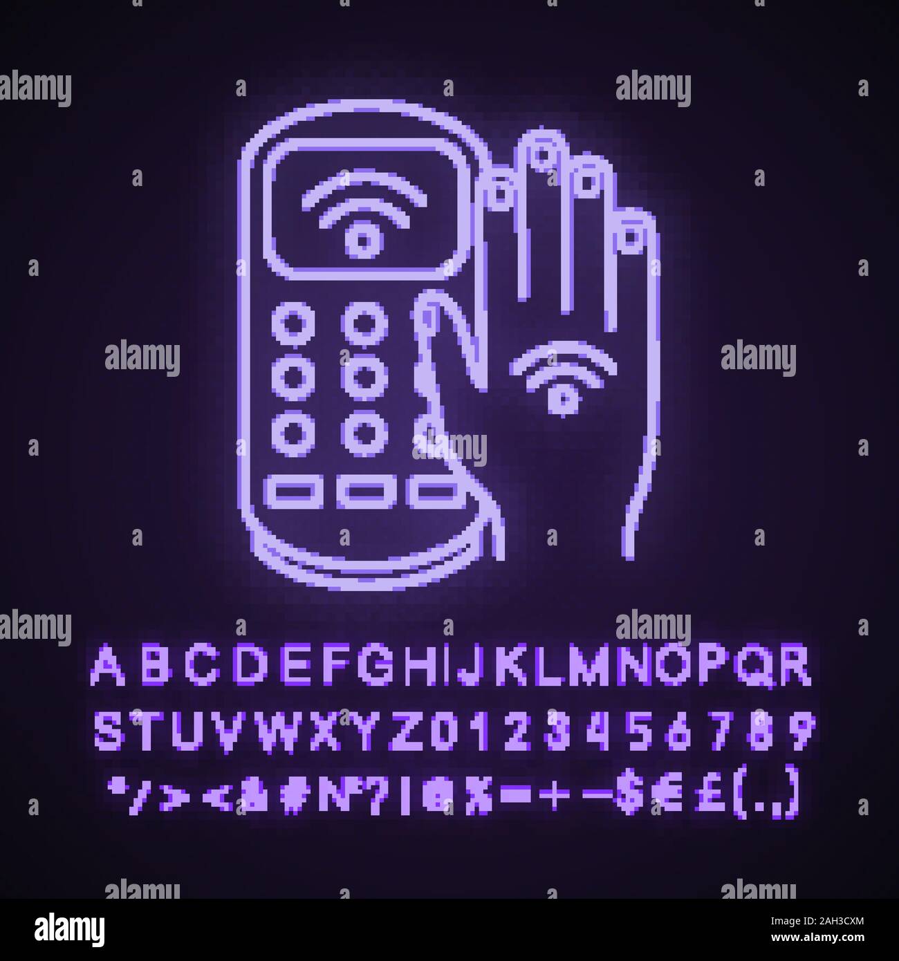 NFC payment terminal neon light icon. Payment with NFC sticker. POS ...