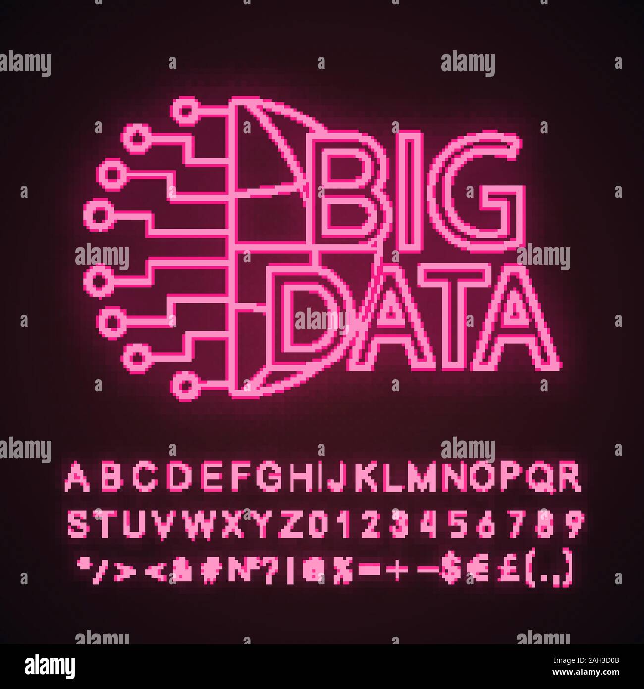 Big data neon light icon. Cloud computing. Database. Artificial intelligence. Cloud network ...