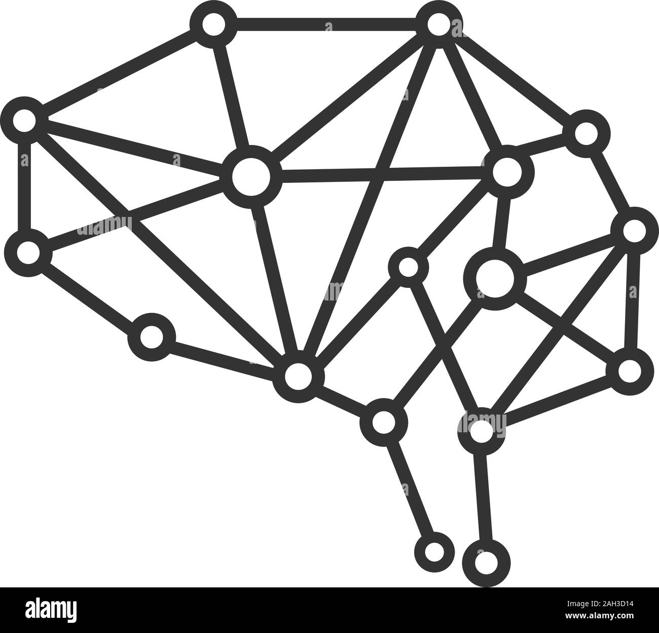 Artificial Intelligence Linear Icon Neural Network Digital Brain Thin Line Illustration