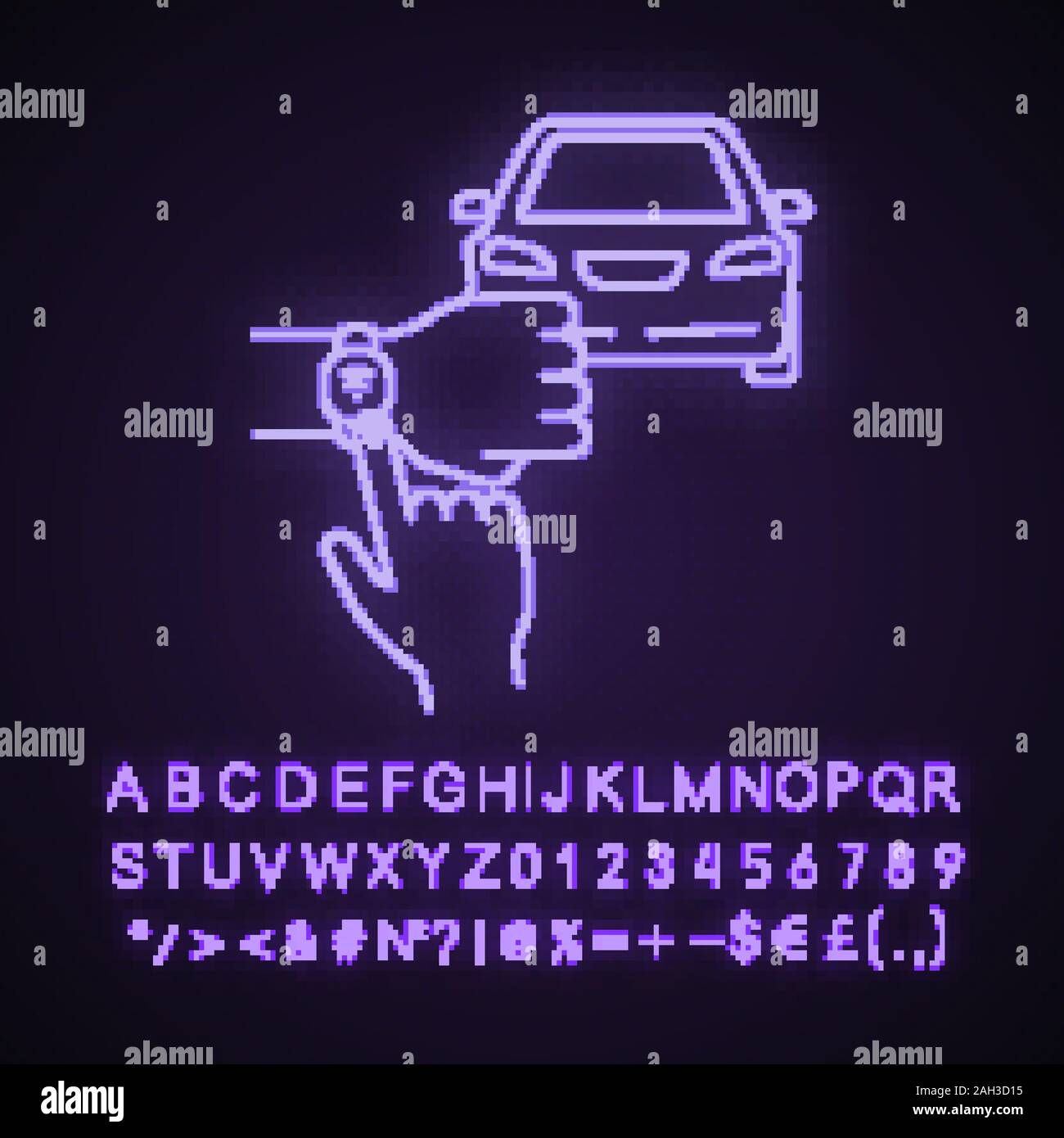 NFC car neon light icon. NFC bracelet auto key. Glowing sign with ...