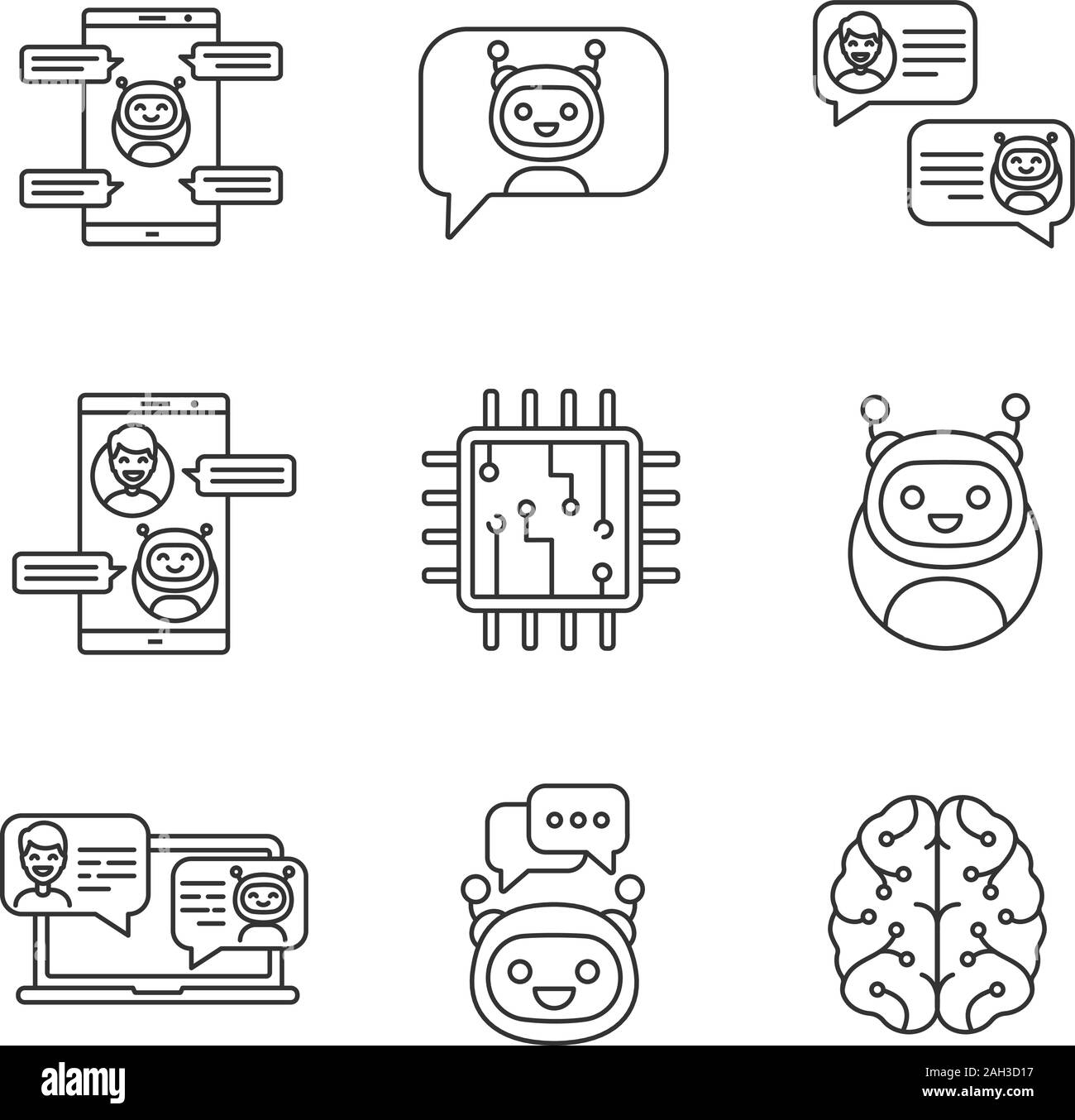 Chatbots linear icons set. Thin line contour symbols. Talkbot. Support ...
