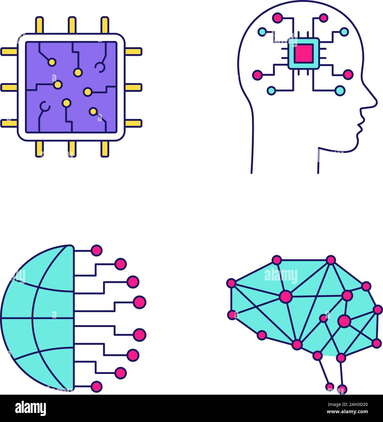 Artificial intelligence color icons set. Information technologies ...