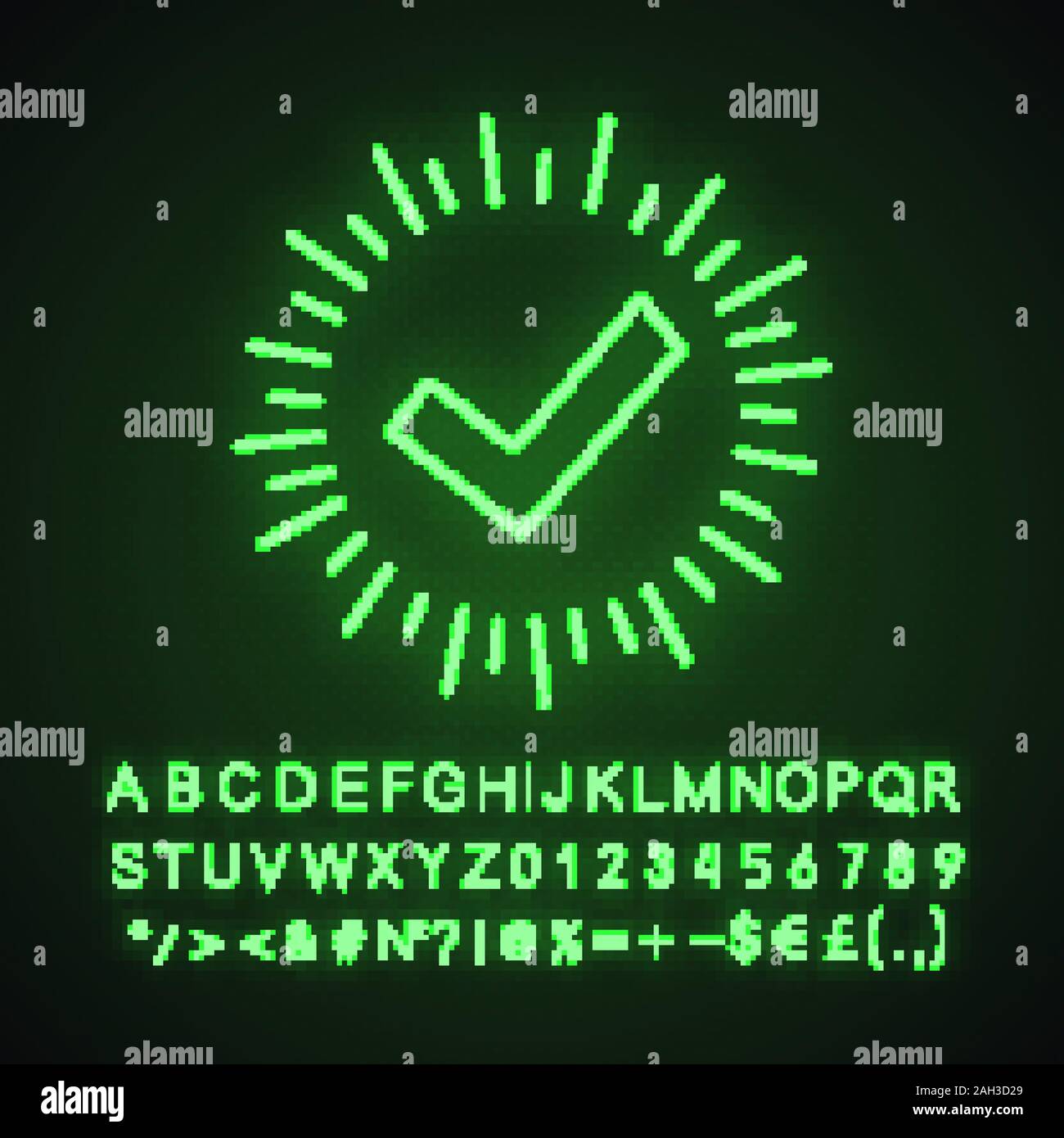 Checkmark neon light icon. Successfully tested. Tick mark. Quality ...