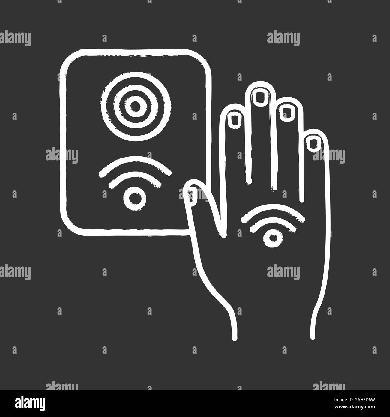 NFC reader chalk icon. RFID access control. NFC button and hand sticker ...