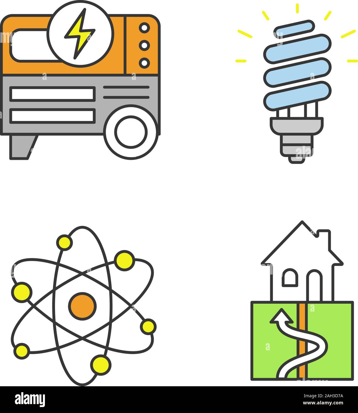 Electric energy color icons set. Portable power generator, compact ...