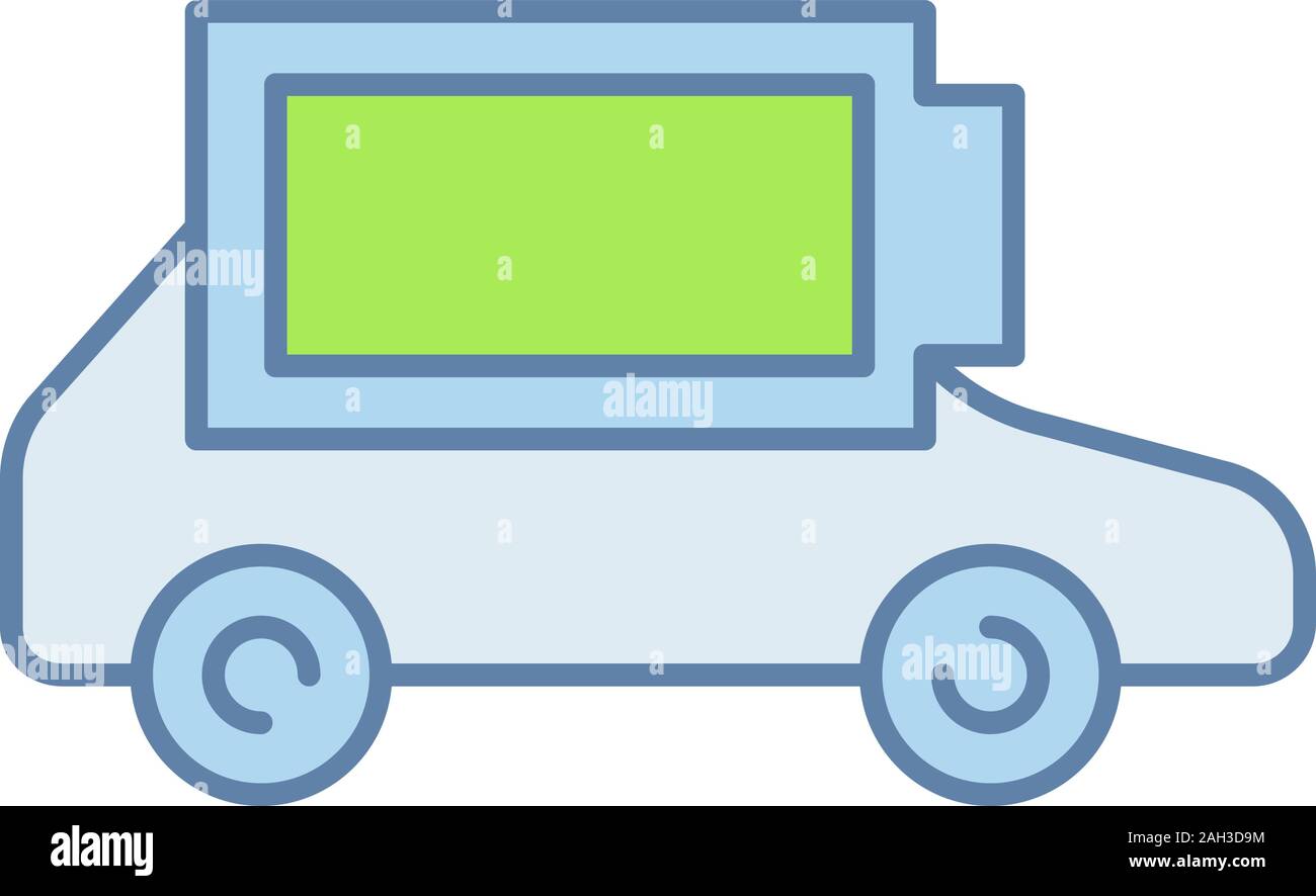 Fully charged electric car battery color icon. Auto charge completed ...