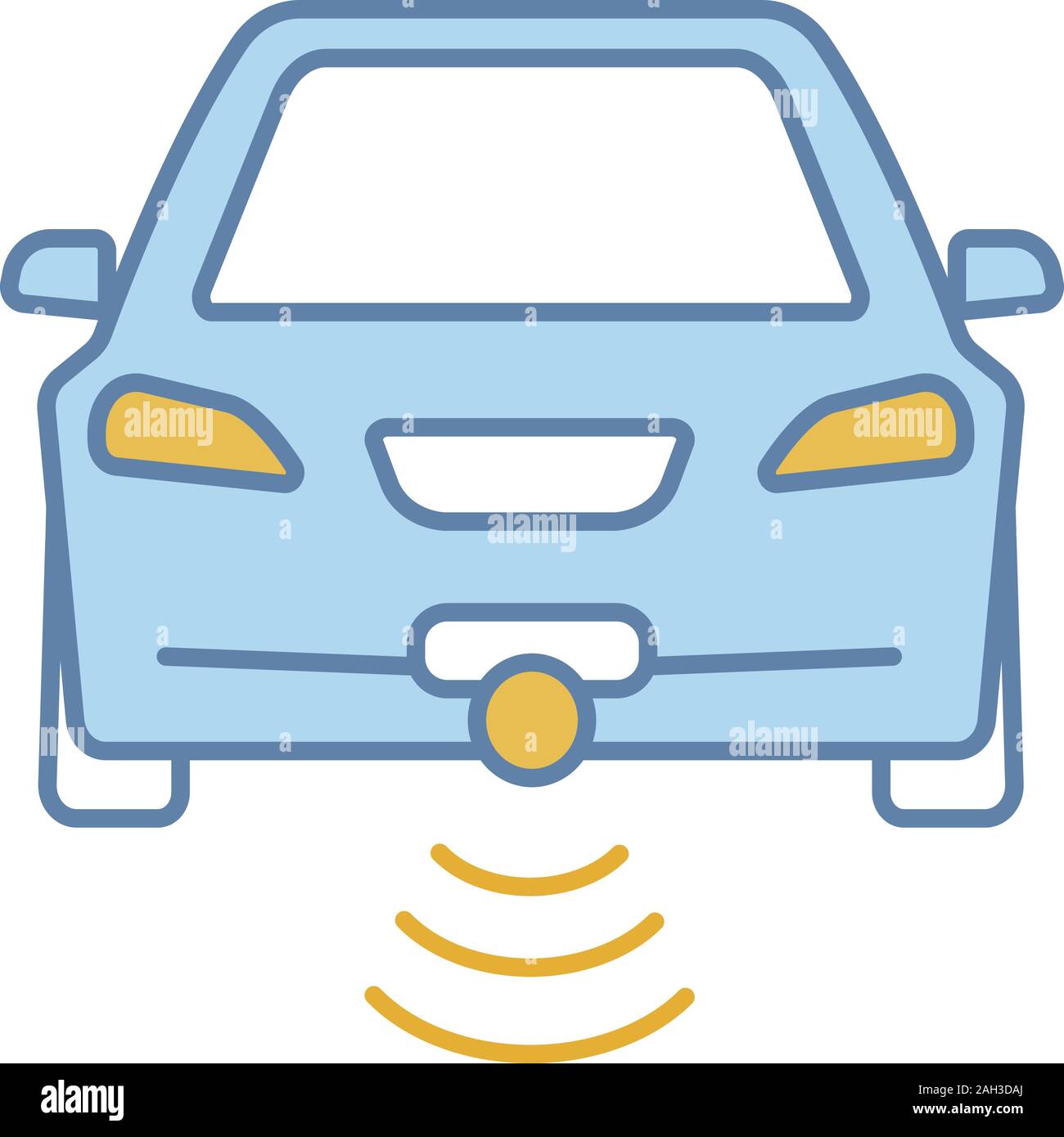 Smart car in front view color icon. NFC auto. Intelligent vehicle. Self ...