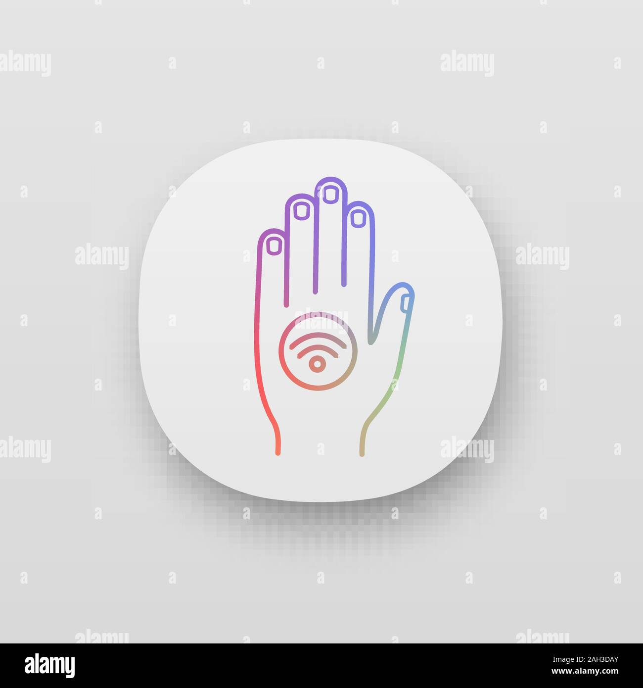 NFC sticker on hand app icon. Near field communication. RFID sticker ...