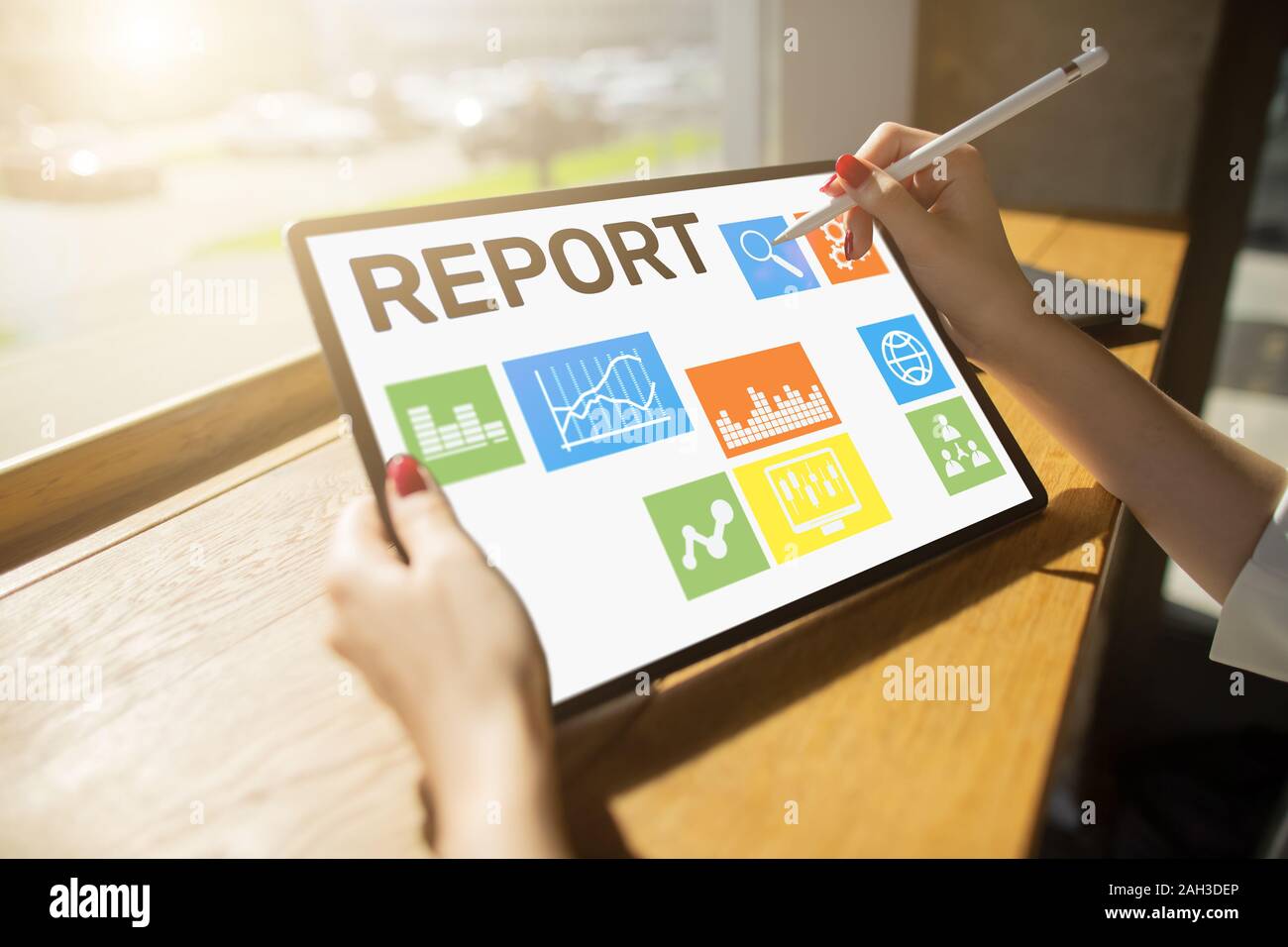 Financial report form on device screen. Business and finance concept ...