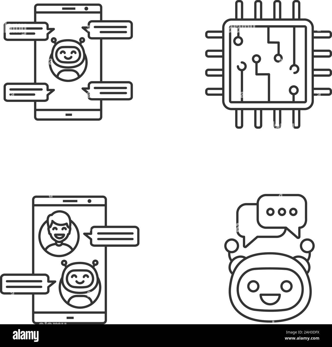 Chatbots linear icons set. Thin line contour symbols. Virtual ...