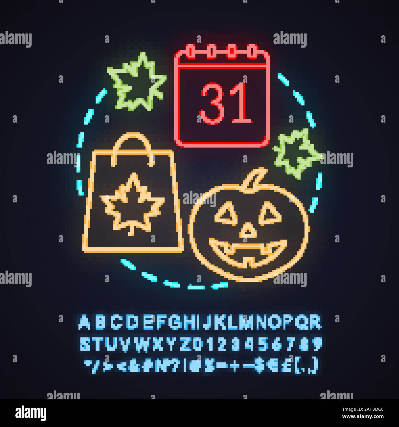 Halloween neon light concept icon. October 31st idea. Autumn. Glowing ...