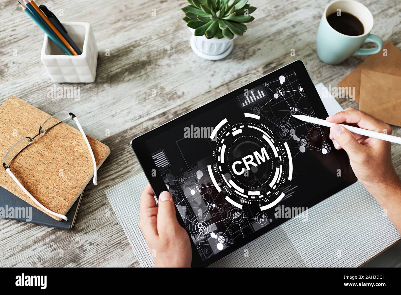CRM - customer relationship management system concept on screen Stock ...