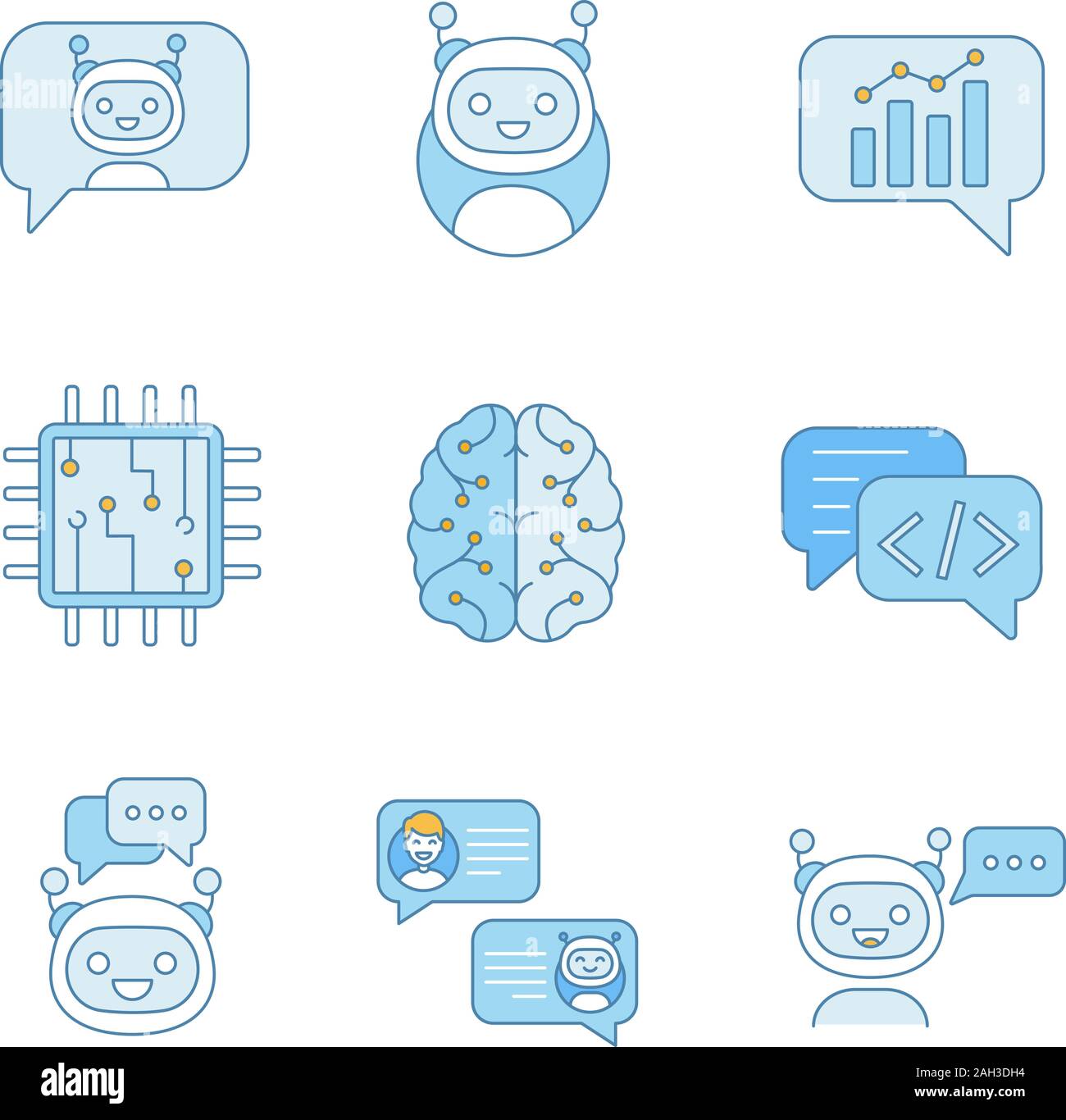 Chatbots color icons set. Talkbots. Support service, chat, messenger ...