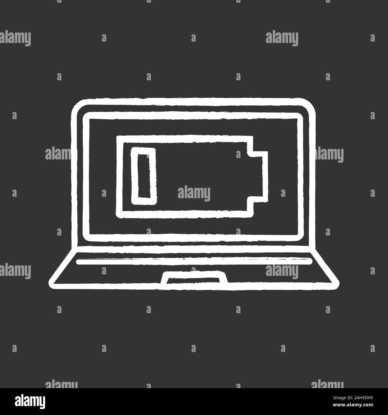 Discharged laptop chalk icon. Computer low battery. Notebook battery ...