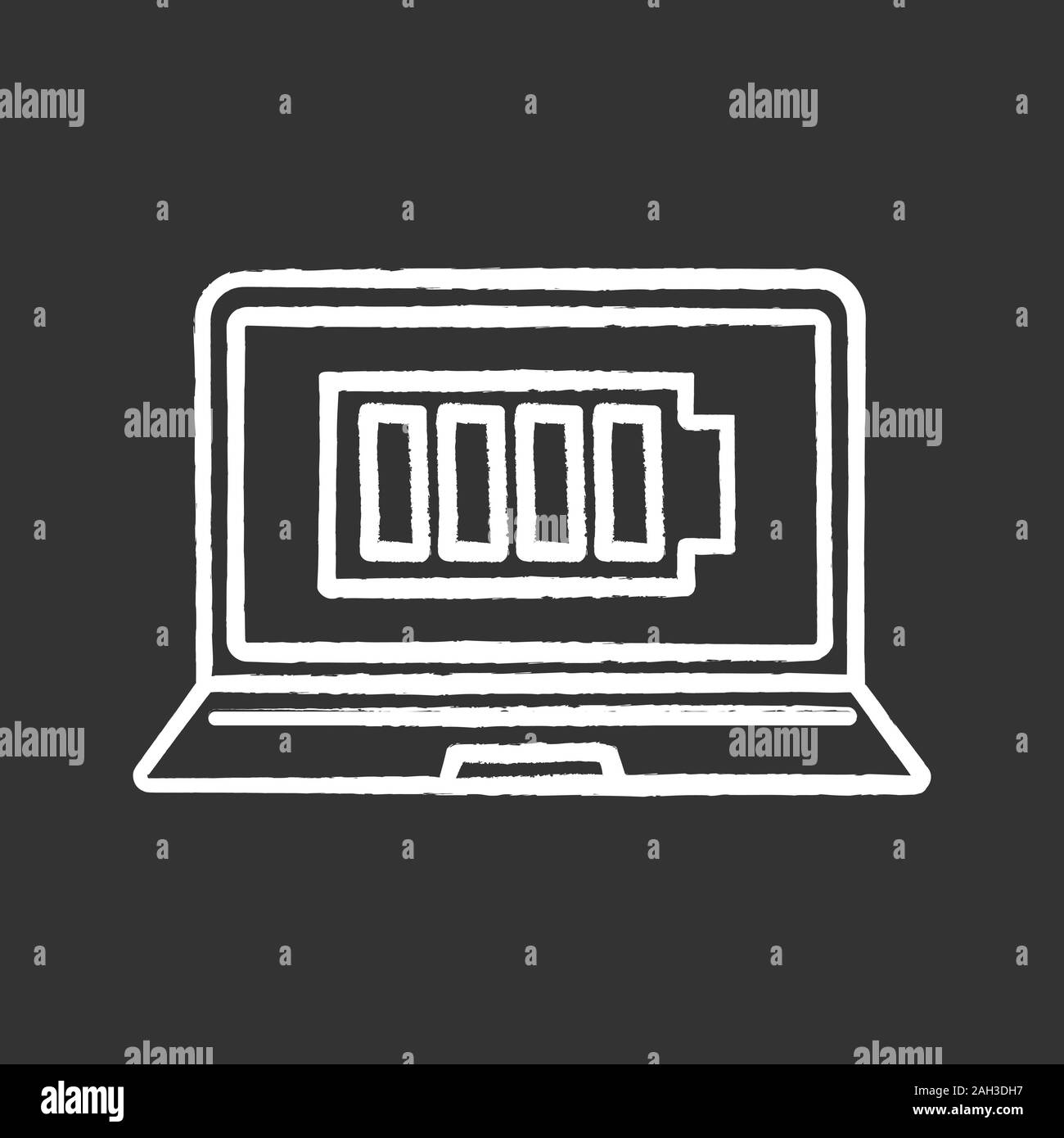 Fully charged laptop battery chalk icon. Computer charge completed ...