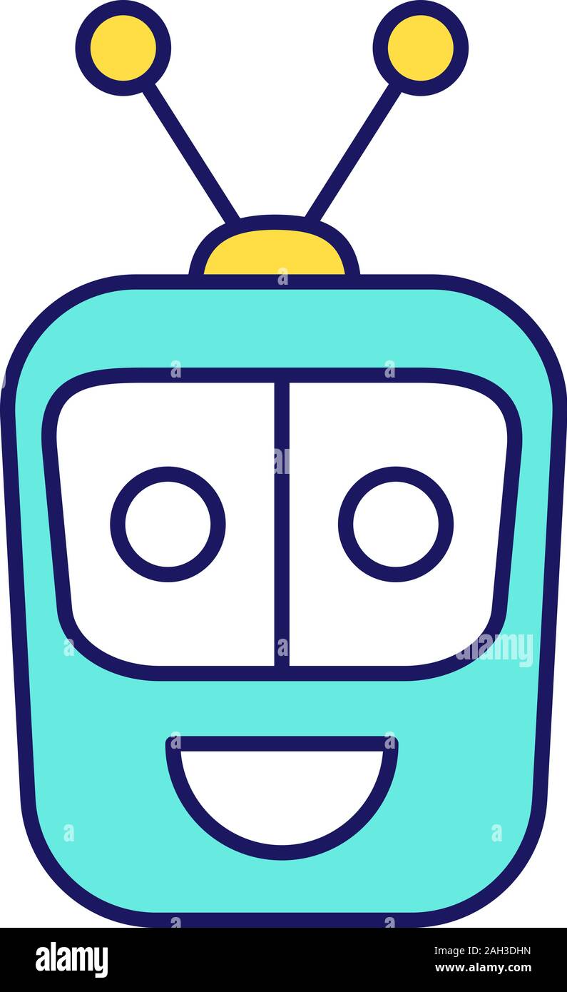 Chatbot color icon. Talkbot. Modern robot. Square head laughing chat ...